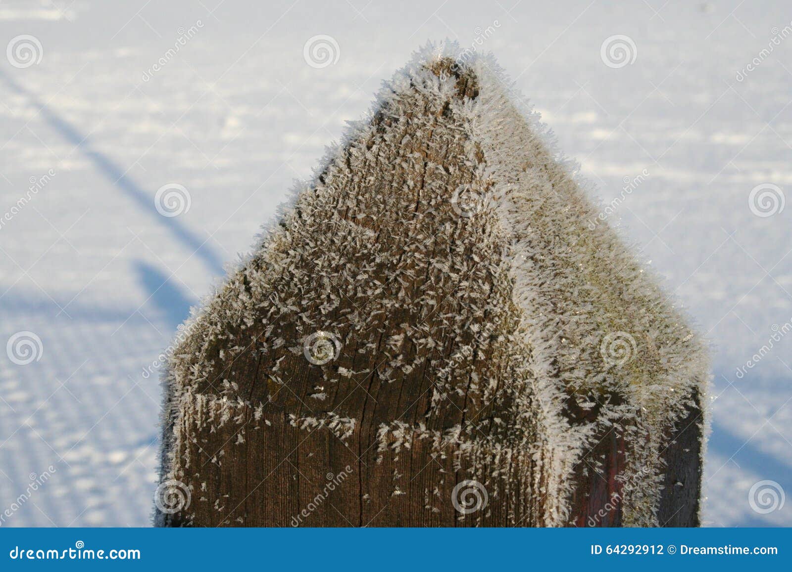 Frost on a post stock photo. Image of post, lake, frozen - 64292912