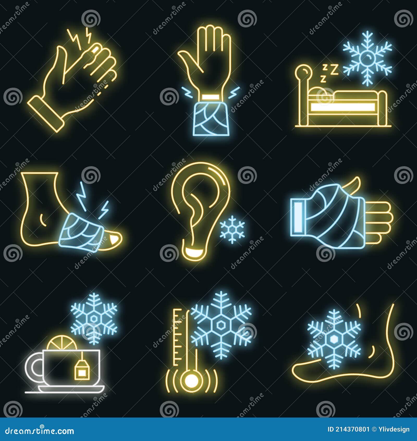Frostbite Icons. Vector Linear Illustration Of Frozen Hand, Foot, Ear ...