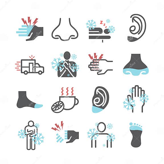 Frostbite. Symptoms, Line Icons Set. Vector Signs for Web Graphics ...