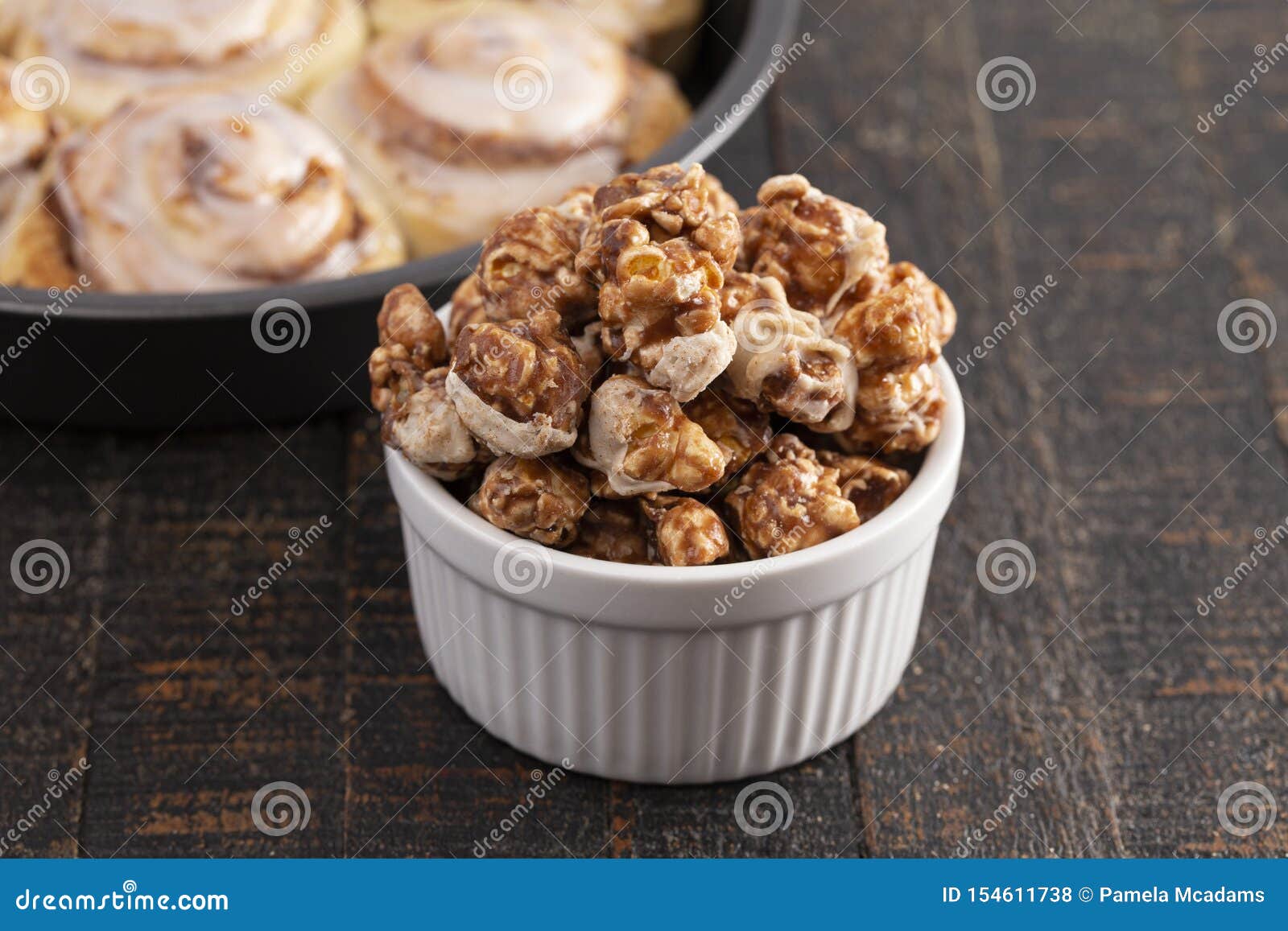 Frosted Cinnamon Roll Popcorn Stock Photo - Image of table, iced: 154611738