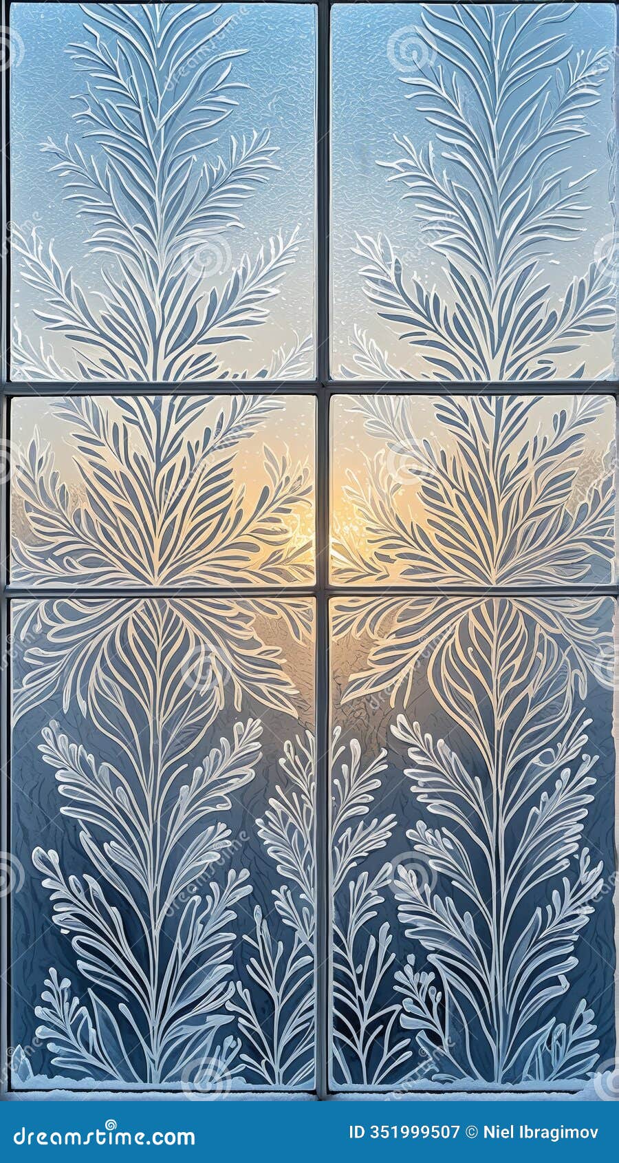 Frosted Glass with Intricate Leaf Patterns Against a Sunrise Backdrop ...