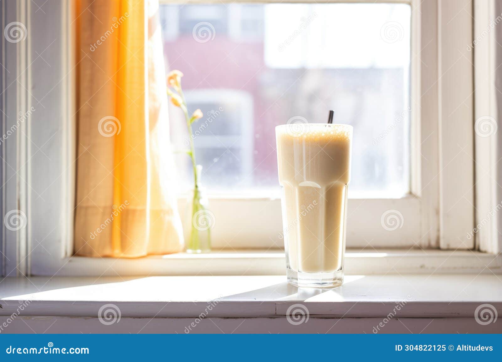Frosted Glass of Vanilla Shake, Condensation, Sunny Window Stock ...