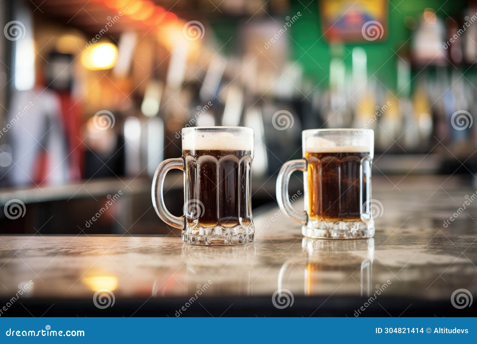 Frosted Mugs Filled with Root Beer on a Bar Counter Stock Photo - Image ...