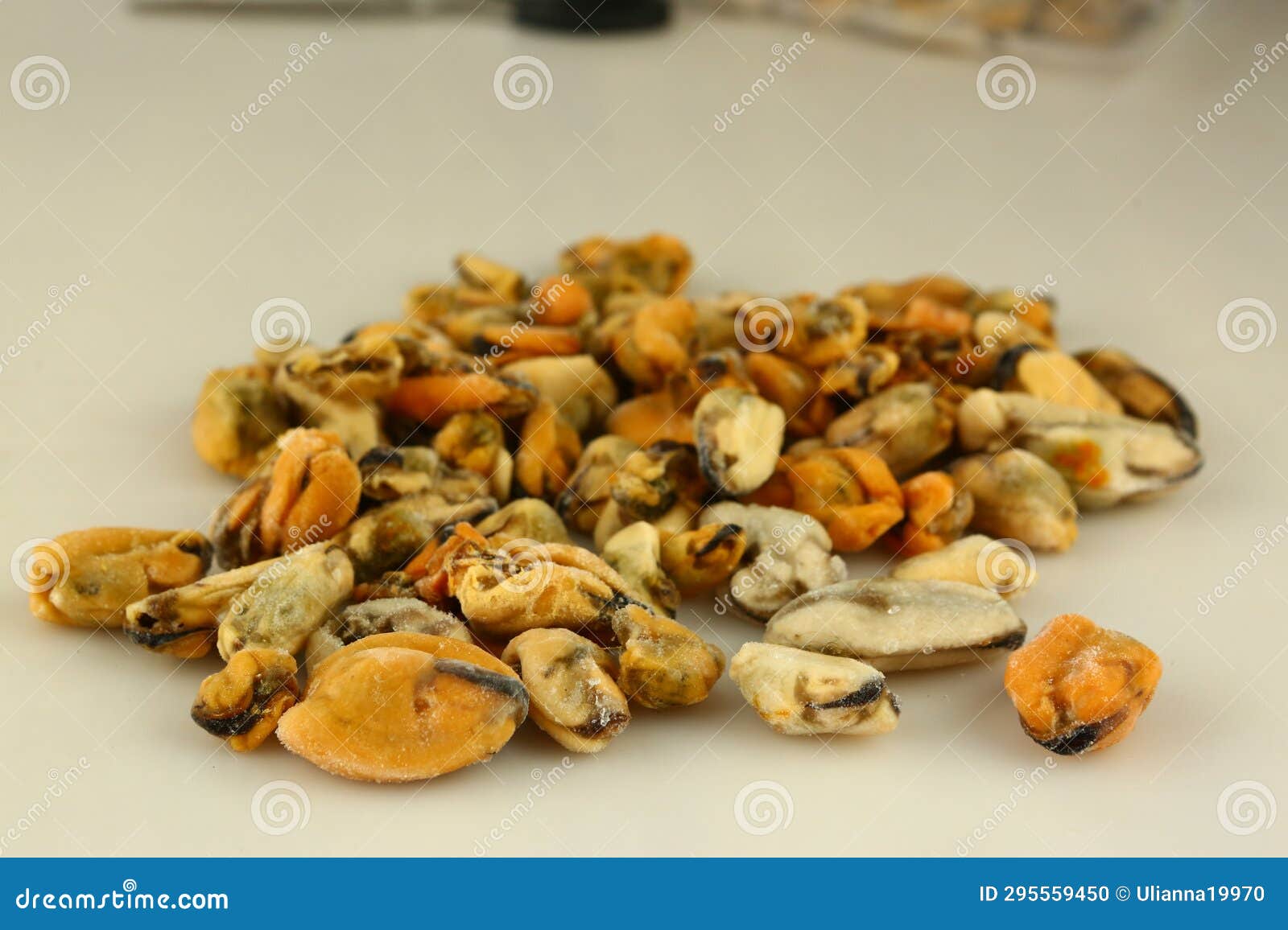 Frosted Mussels without Shell Closeup Photo on White Table Background ...