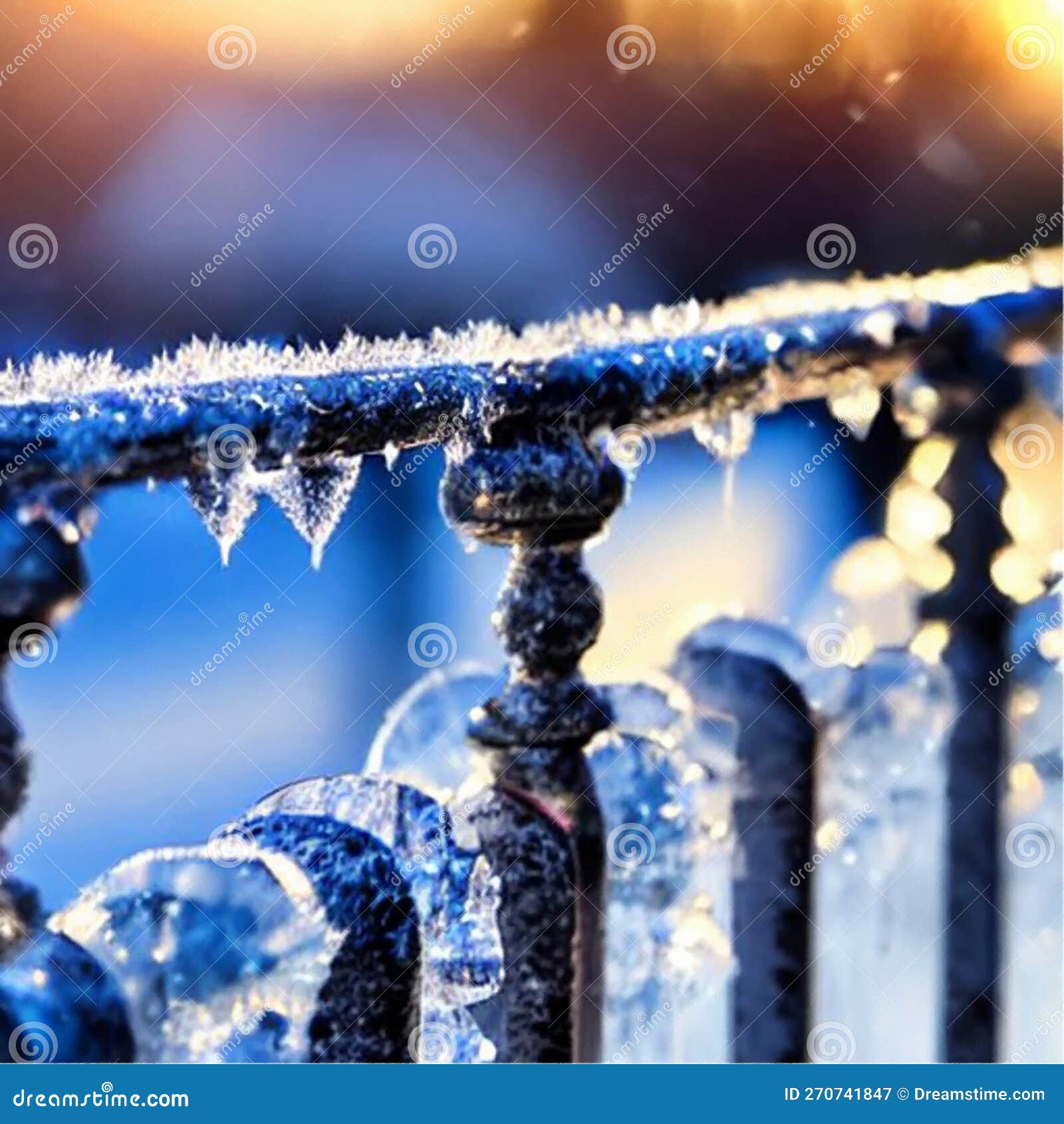 Frosted Railings at Sunny Winter Day. Generative AI Stock Illustration ...