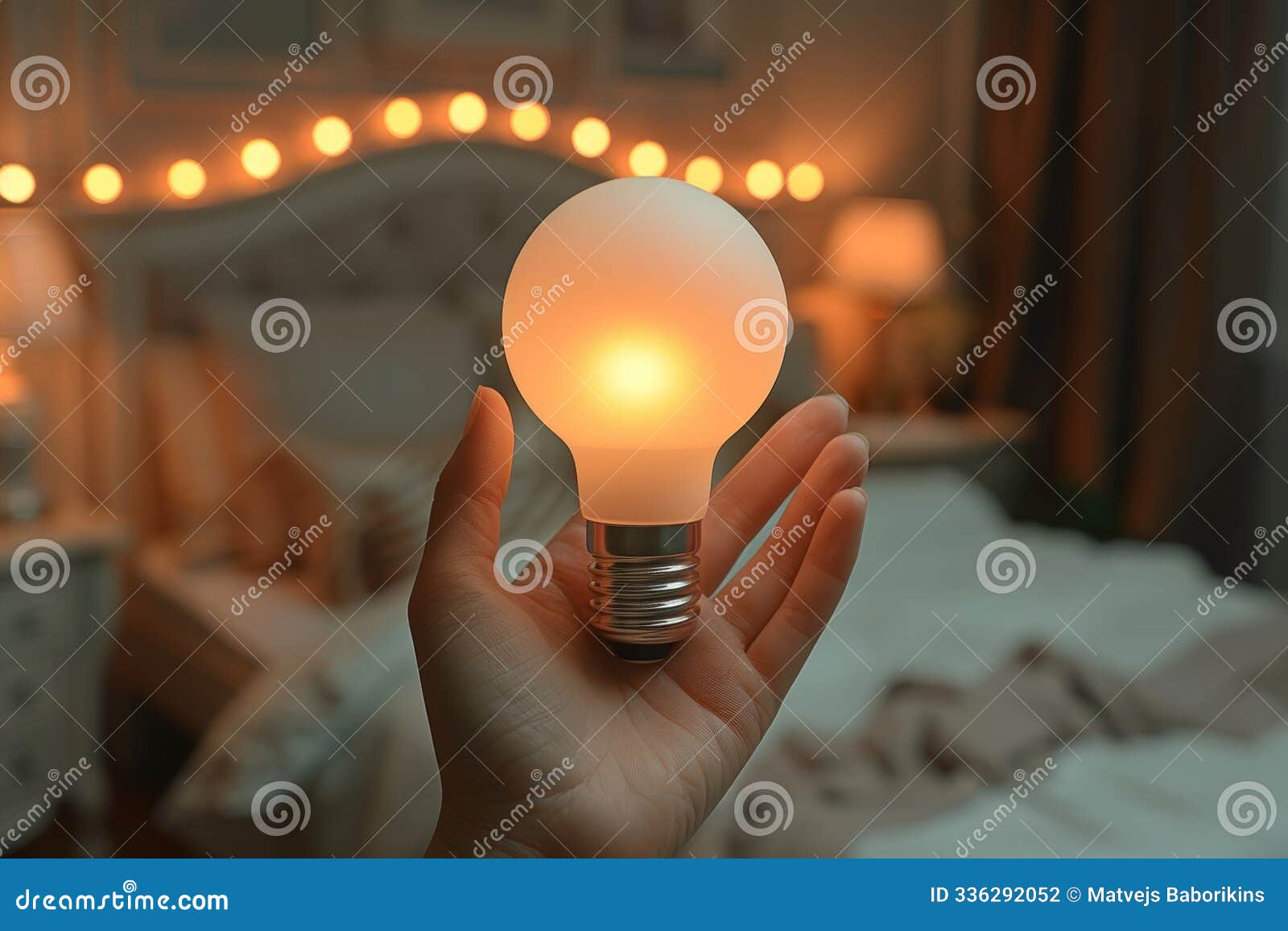 Frosted White Led Light Bulb Held in Hand on Orange Background Energy ...