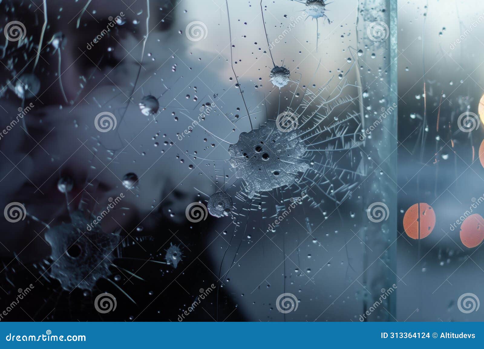 Frosted Window with Bullet Holes and Persons Breath Visible Stock Photo ...