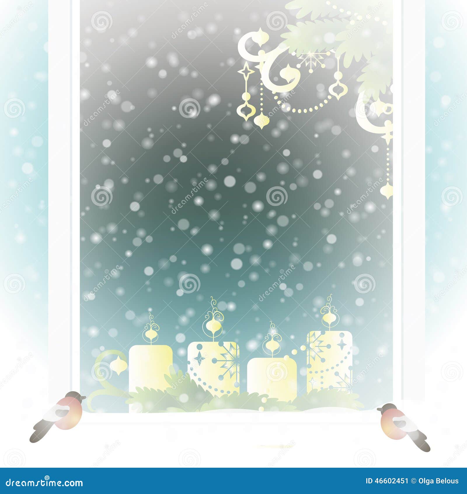Frosted Window with Christmas Decoration. Stock Vector - Illustration ...