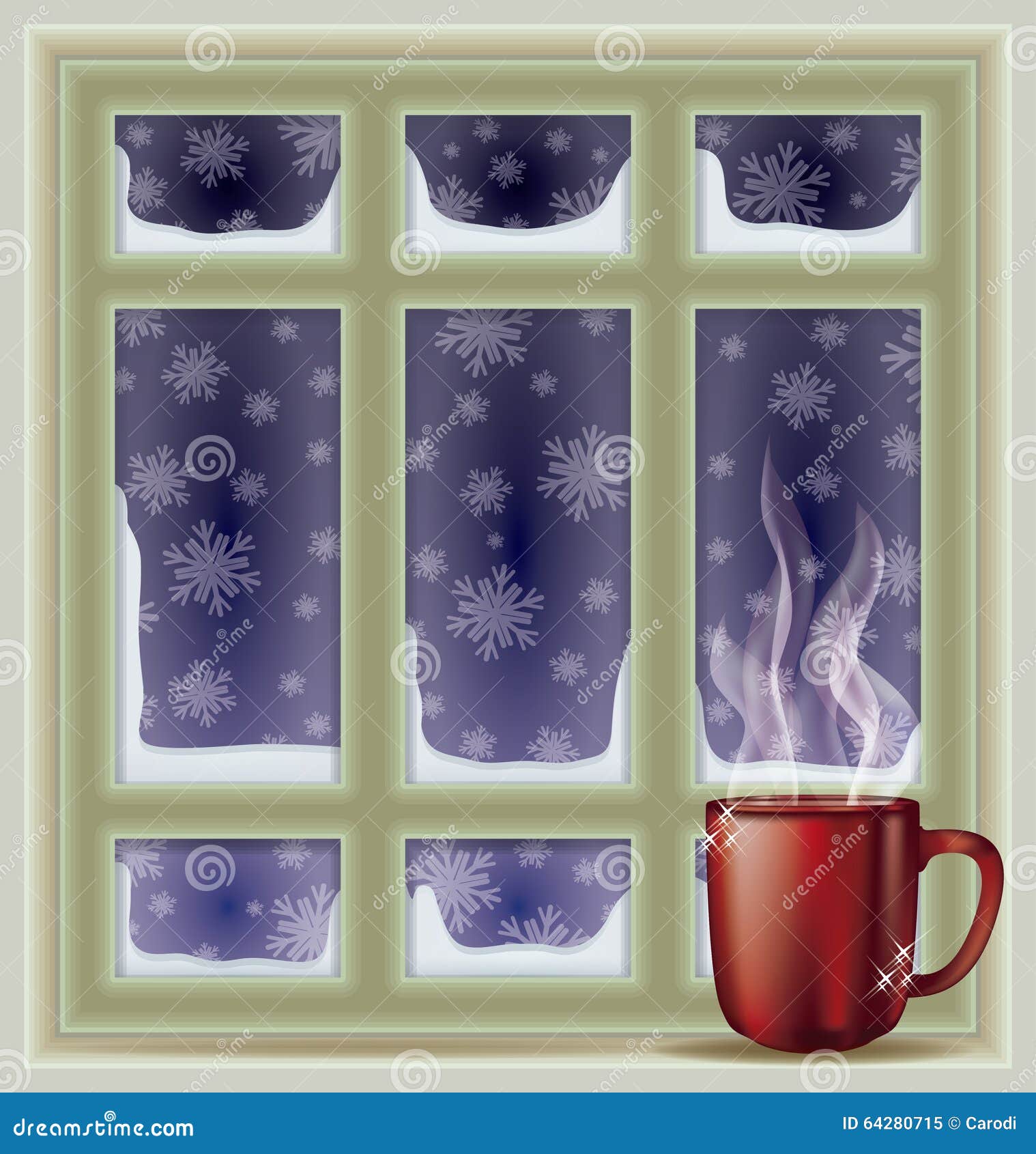 Frosted Window and Coffee Cup, Winter Background Stock Vector ...