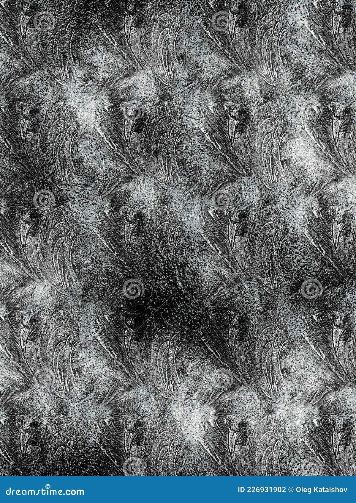 Frostwork Pattern Ice Crystals On Black Background. Dark Surface With ...
