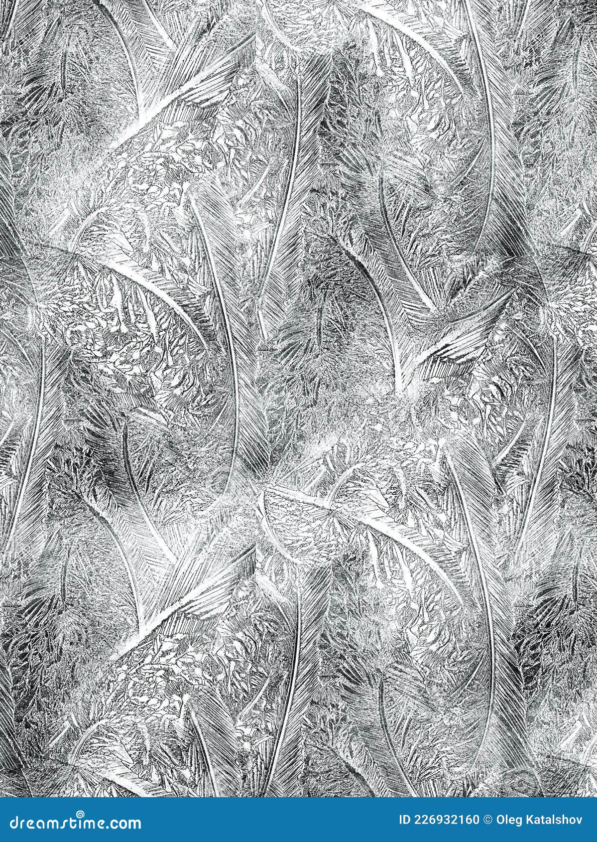 Frostwork Pattern Ice Crystals On Black Background. Dark Surface With ...