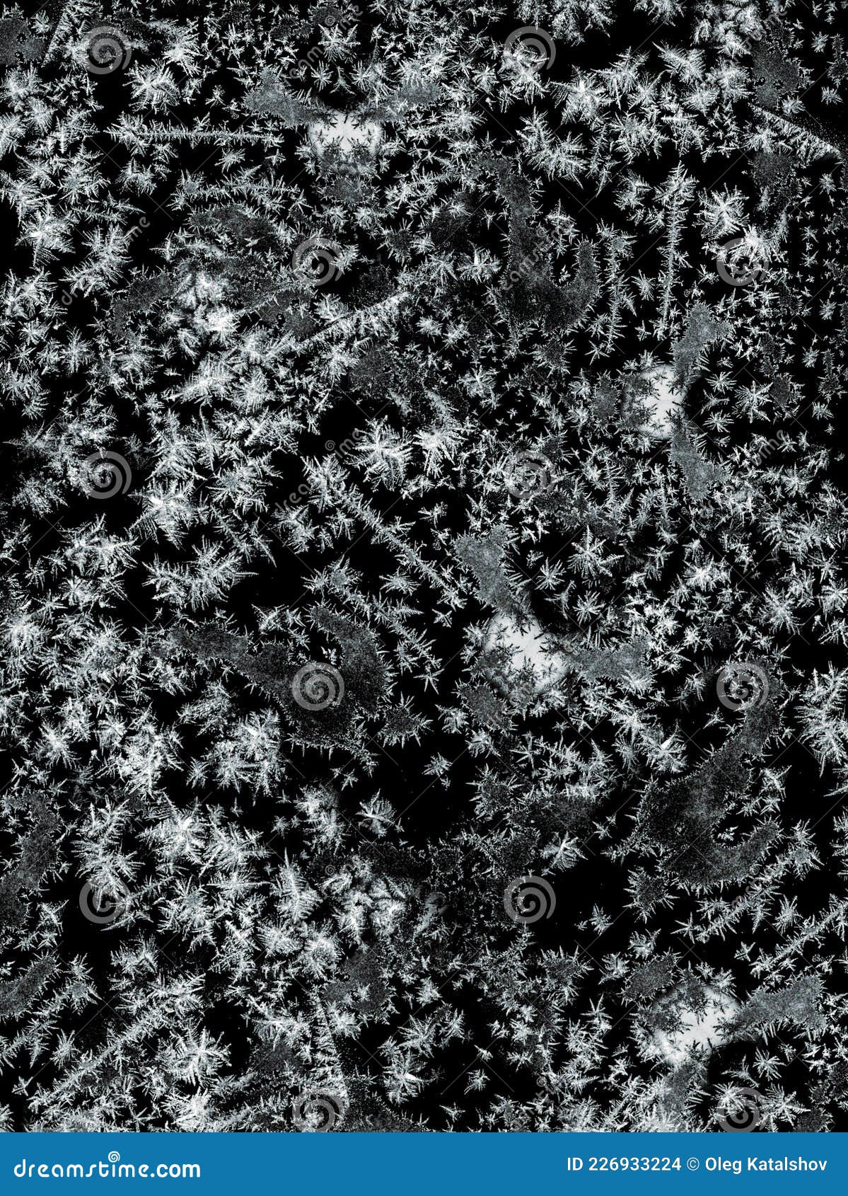 Frostwork Pattern Ice Crystals On Black Background. Dark Surface With ...