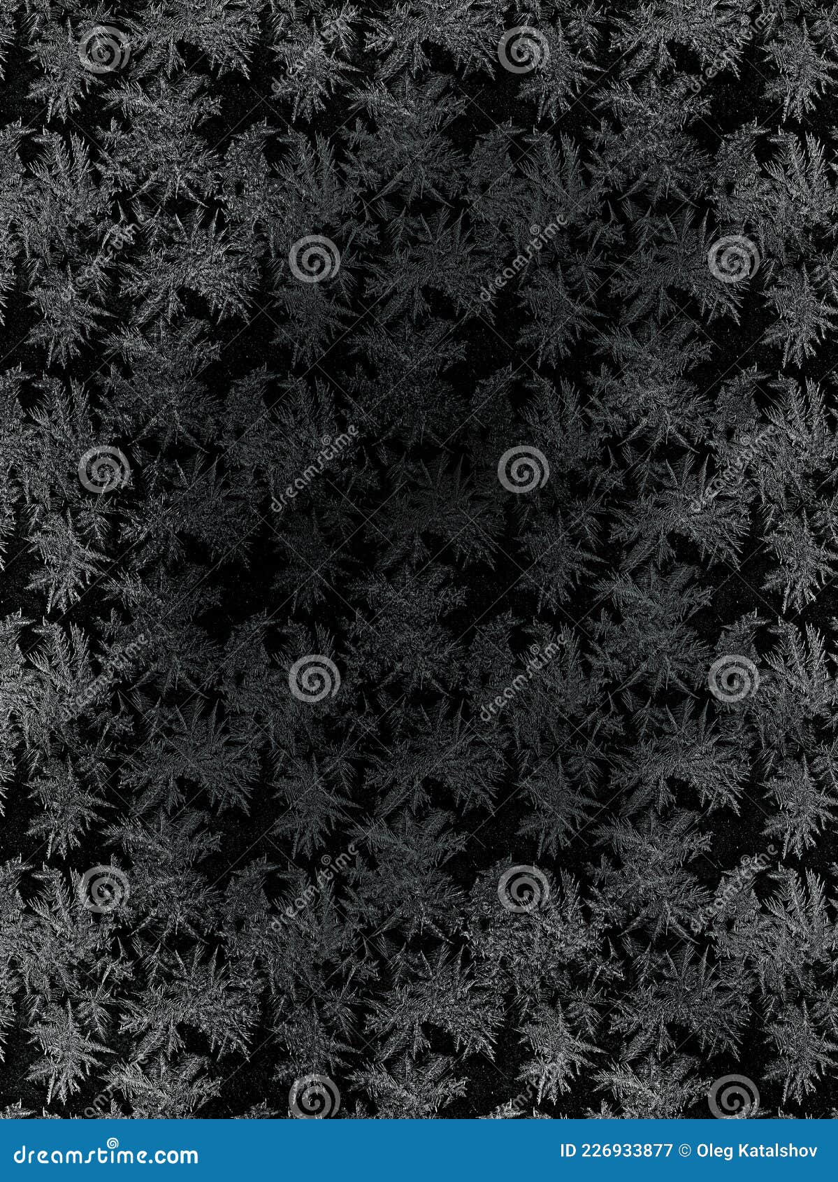 Frostwork Pattern Ice Crystals On Black Background. Dark Surface With ...