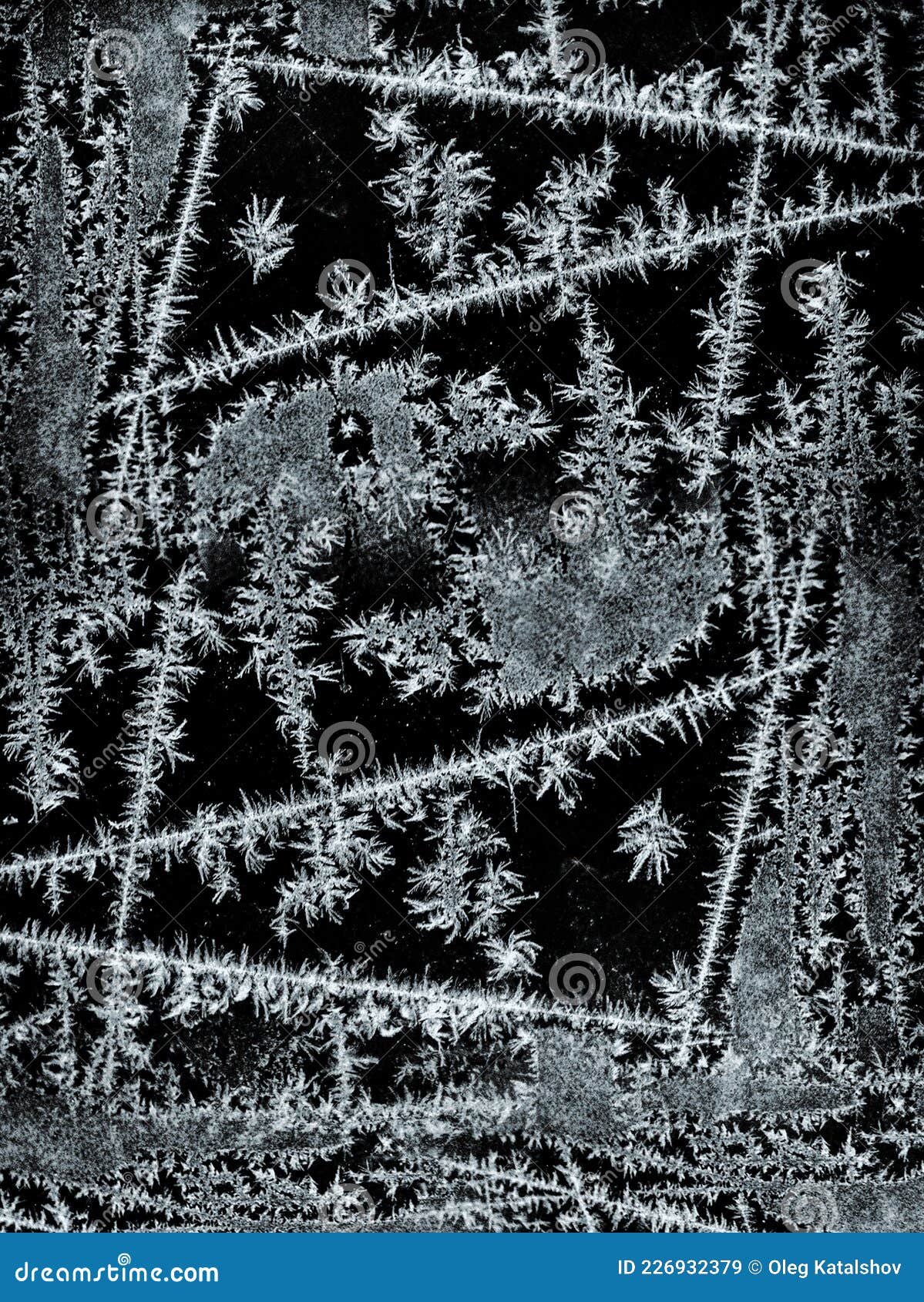 Frostwork Pattern Ice Crystals on Black Background. Dark Surface with ...