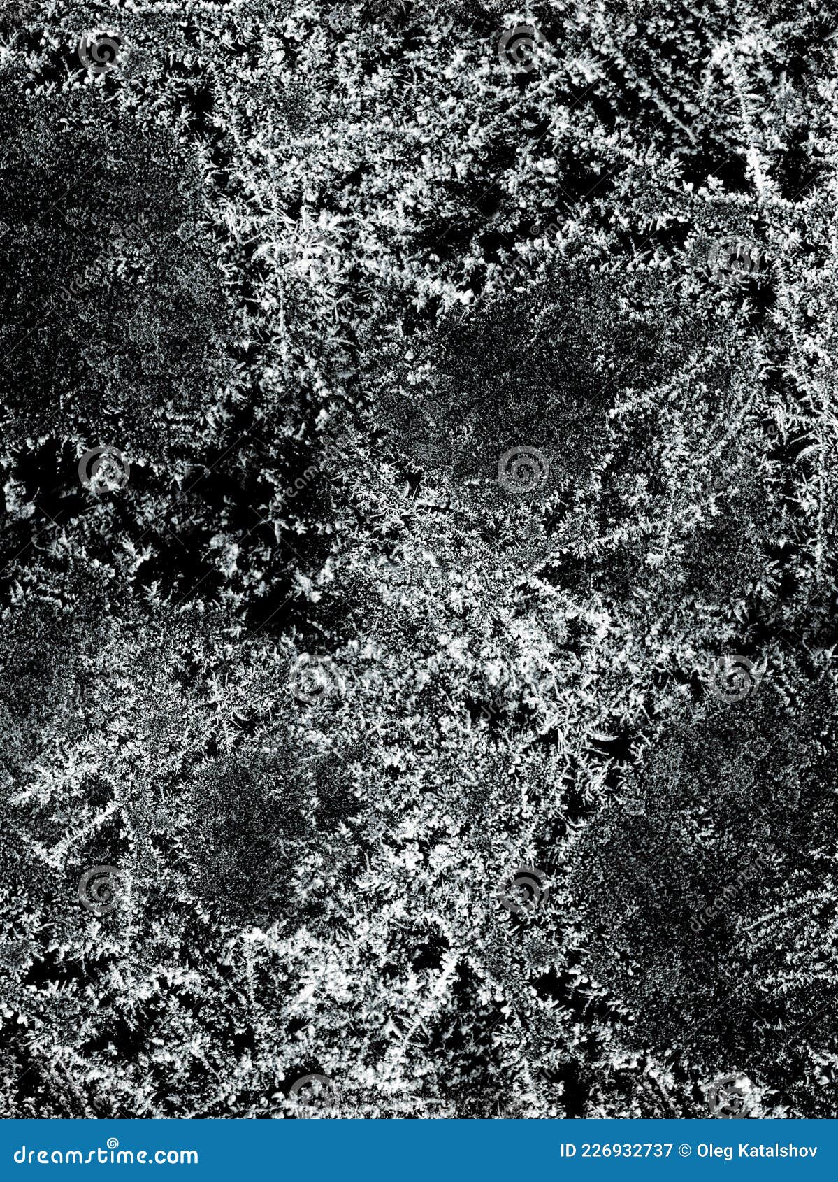 Frostwork Pattern Ice Crystals On Black Background. Dark Surface With ...