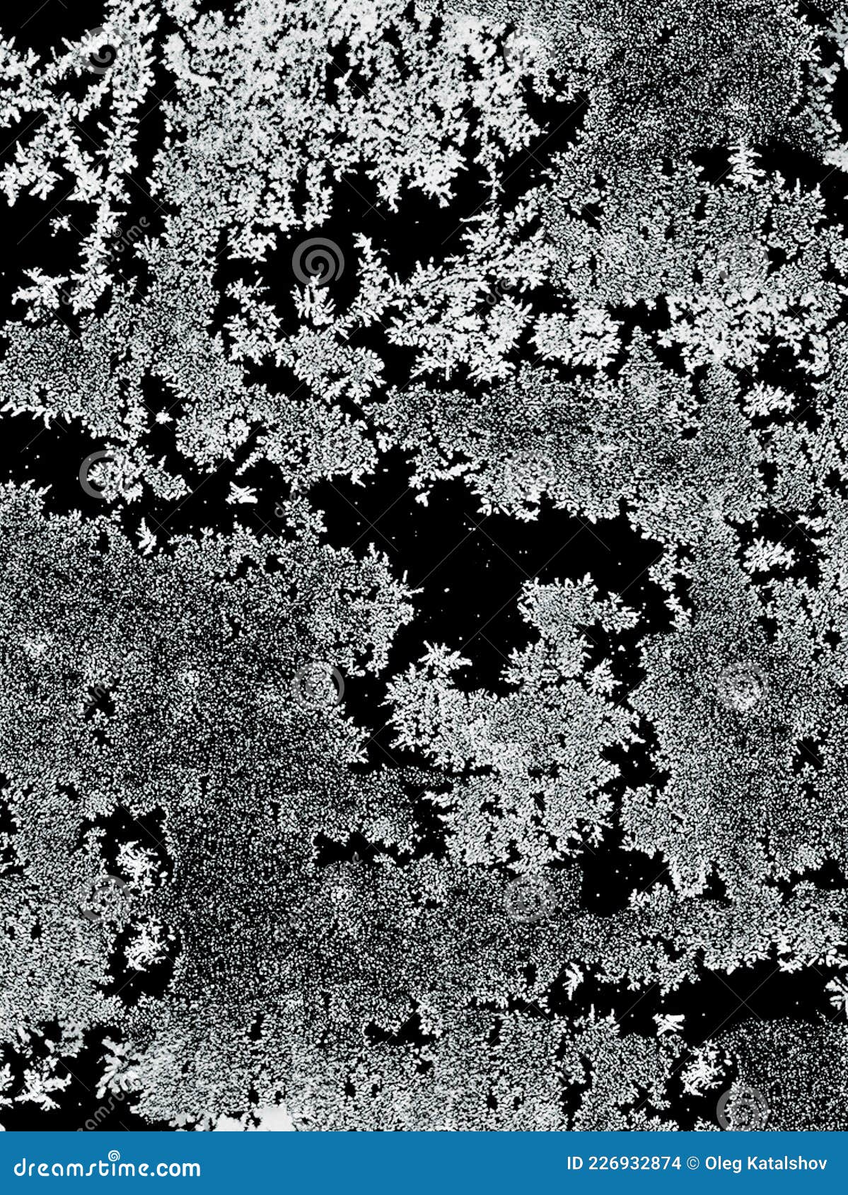 Frostwork Pattern Ice Crystals On Black Background. Dark Surface With ...