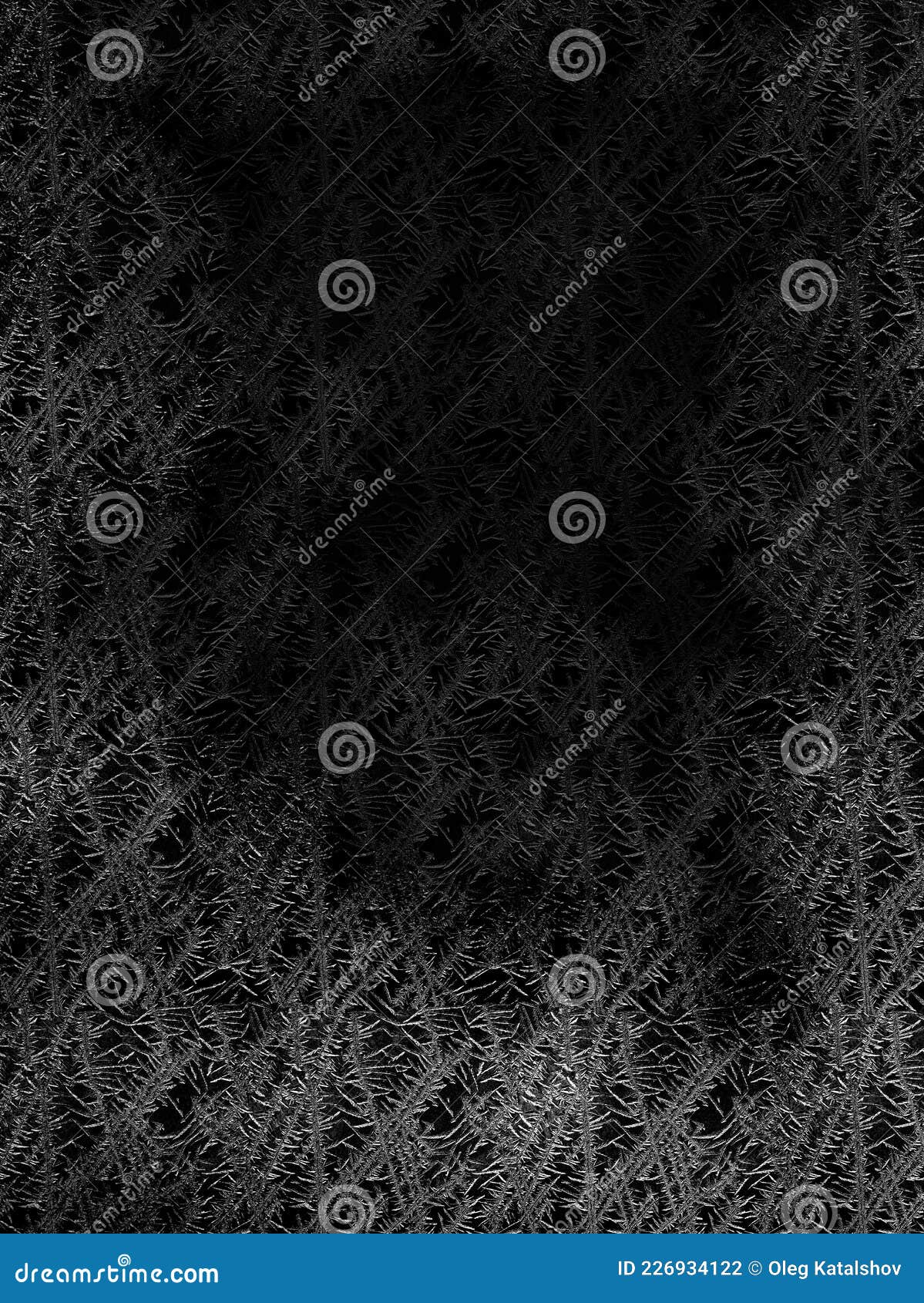 Frostwork Pattern Ice Crystals on Black Background. Dark Surface with ...