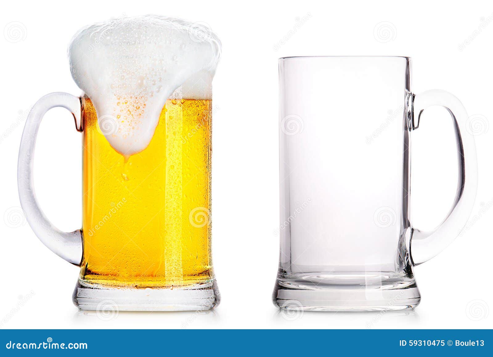 Frosty Glass of Light Beer and Empty One Stock Image - Image of clear ...