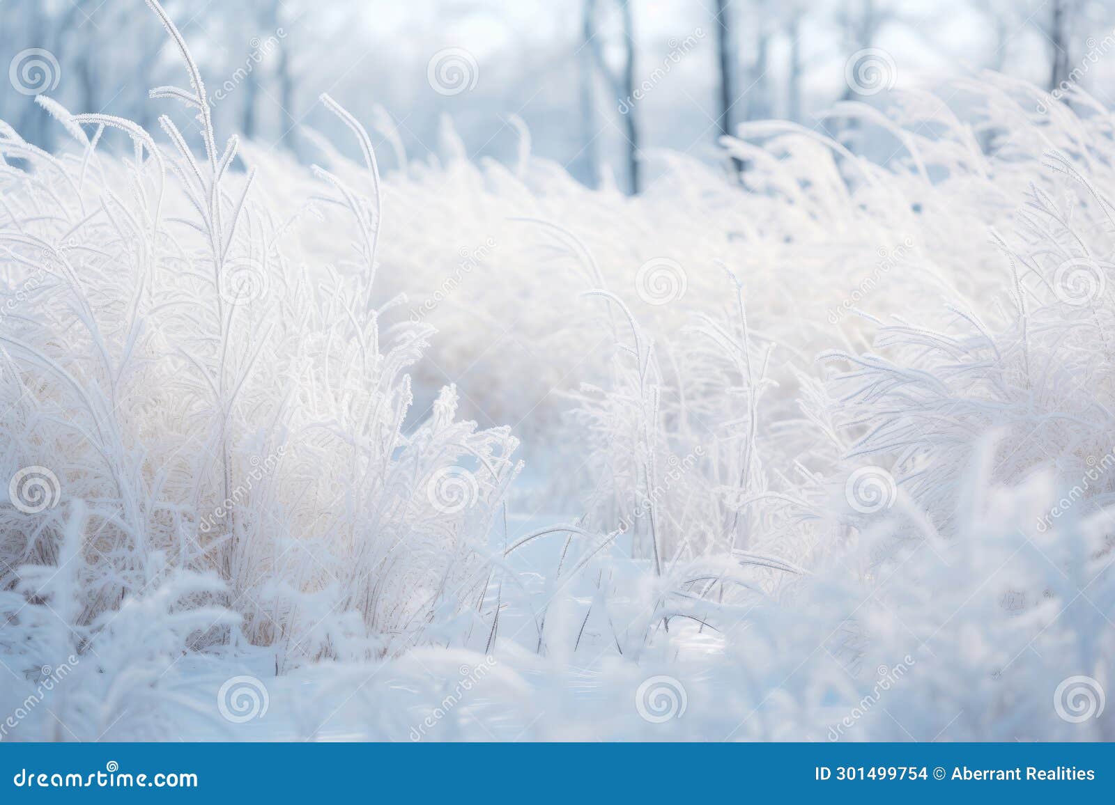 Frosty Grass in a Field with Trees in the Background Stock Illustration ...