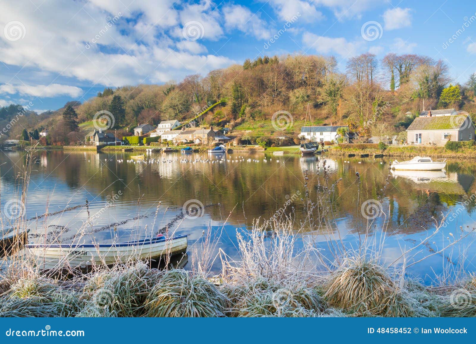 Frosty Morning beside the River Lerryn Stock Photo - Image of village ...