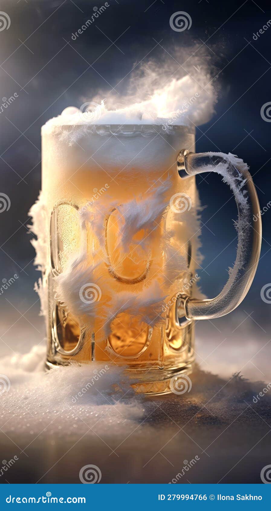 A Frosty Mug of Beer Stands on Ice Stock Illustration - Illustration of ...