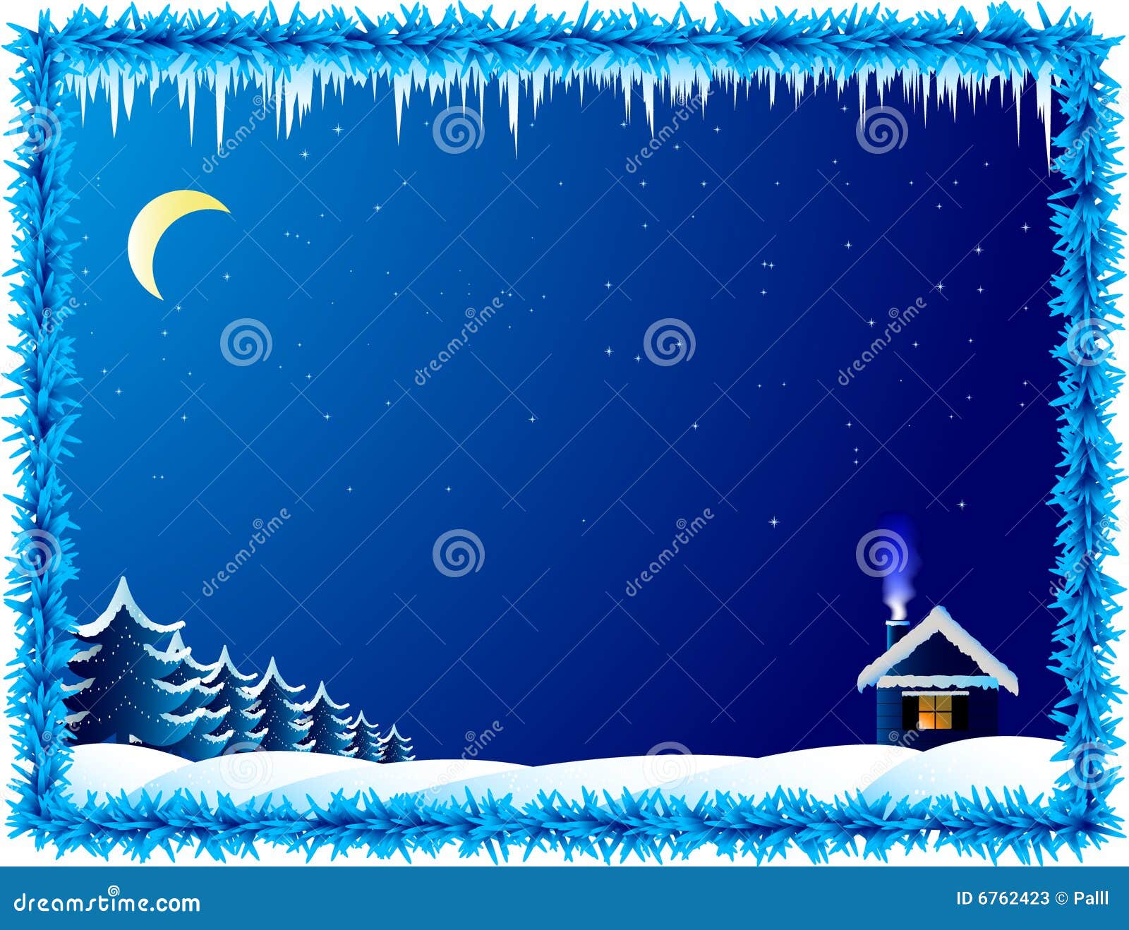 Frosty night stock vector. Illustration of snow, house - 6762423