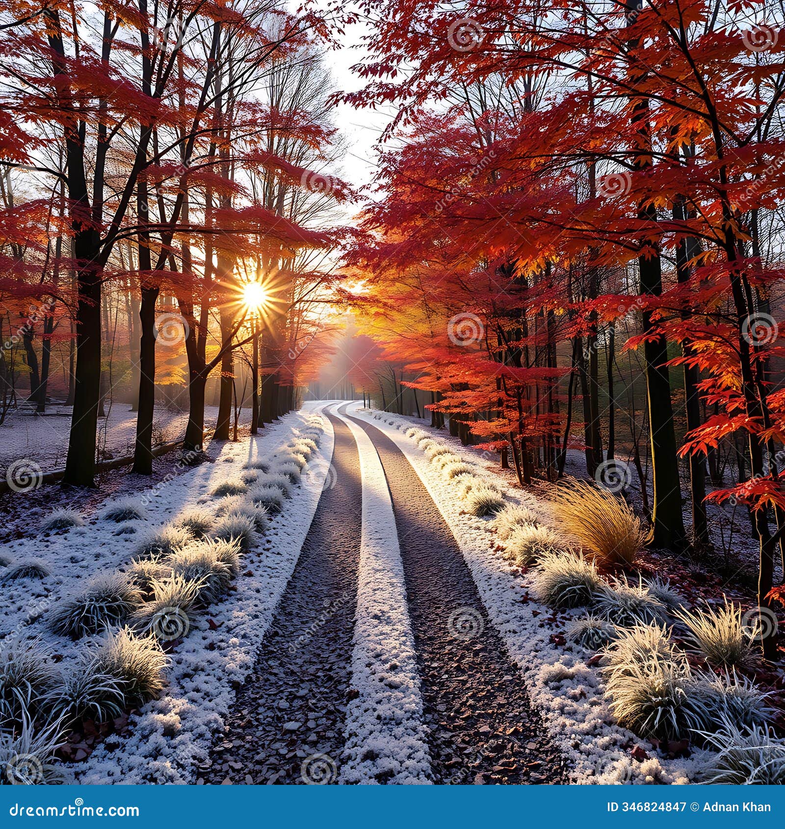 Frosty Path in Japanese Maple Forest Stock Illustration - Illustration ...