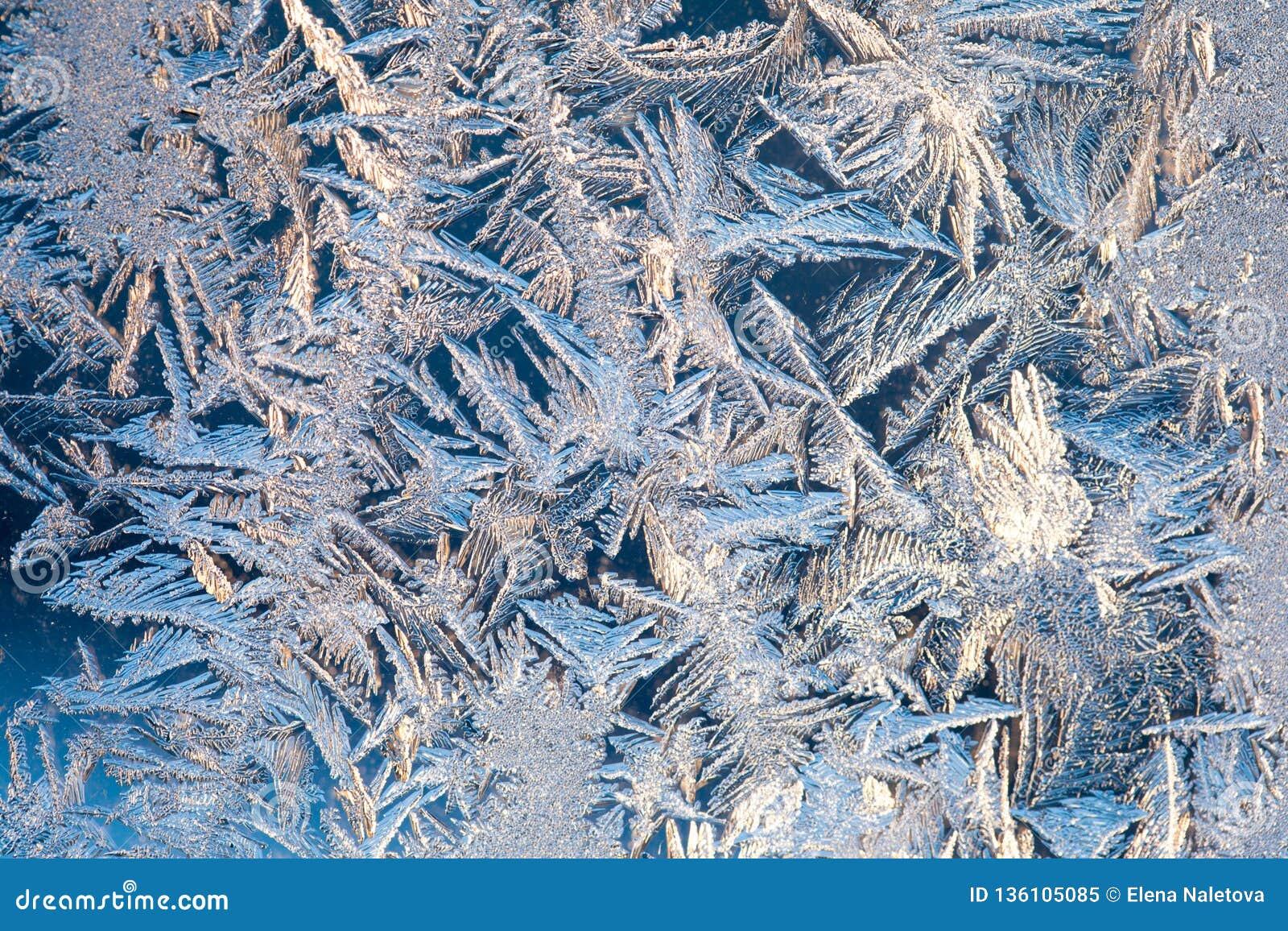 Frosty Pattern on a Window on a Blue Background Stock Image - Image of ...