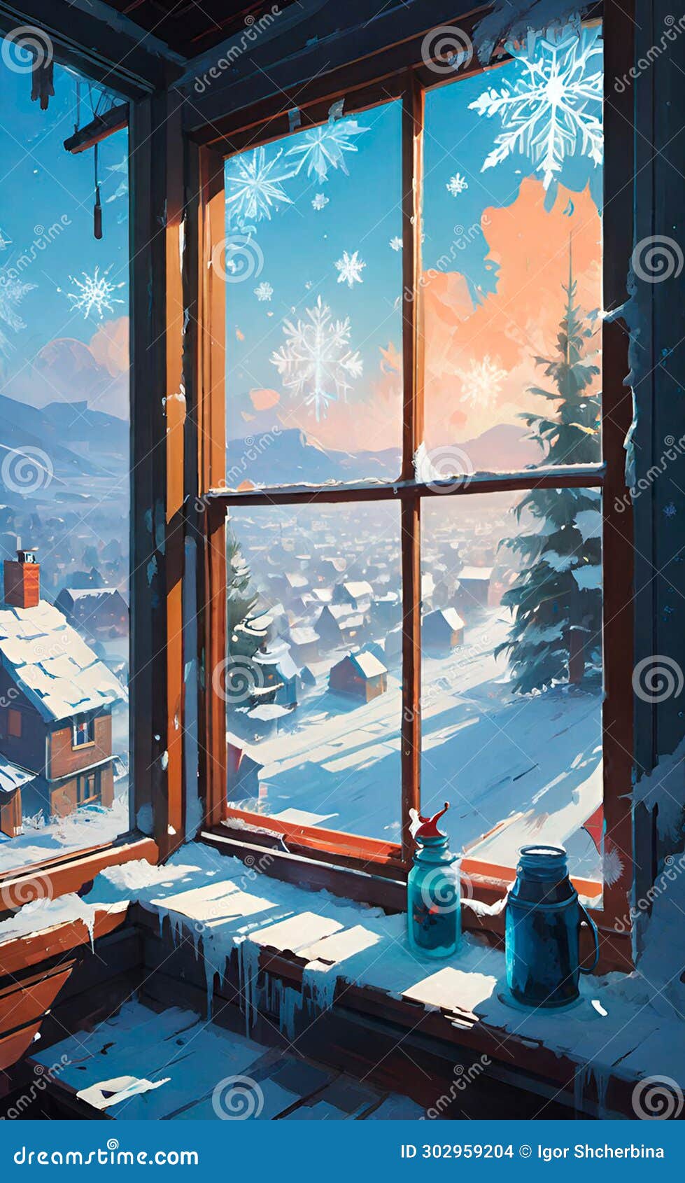 Frosty Patterns on the Window, Digital Art Stock Illustration ...