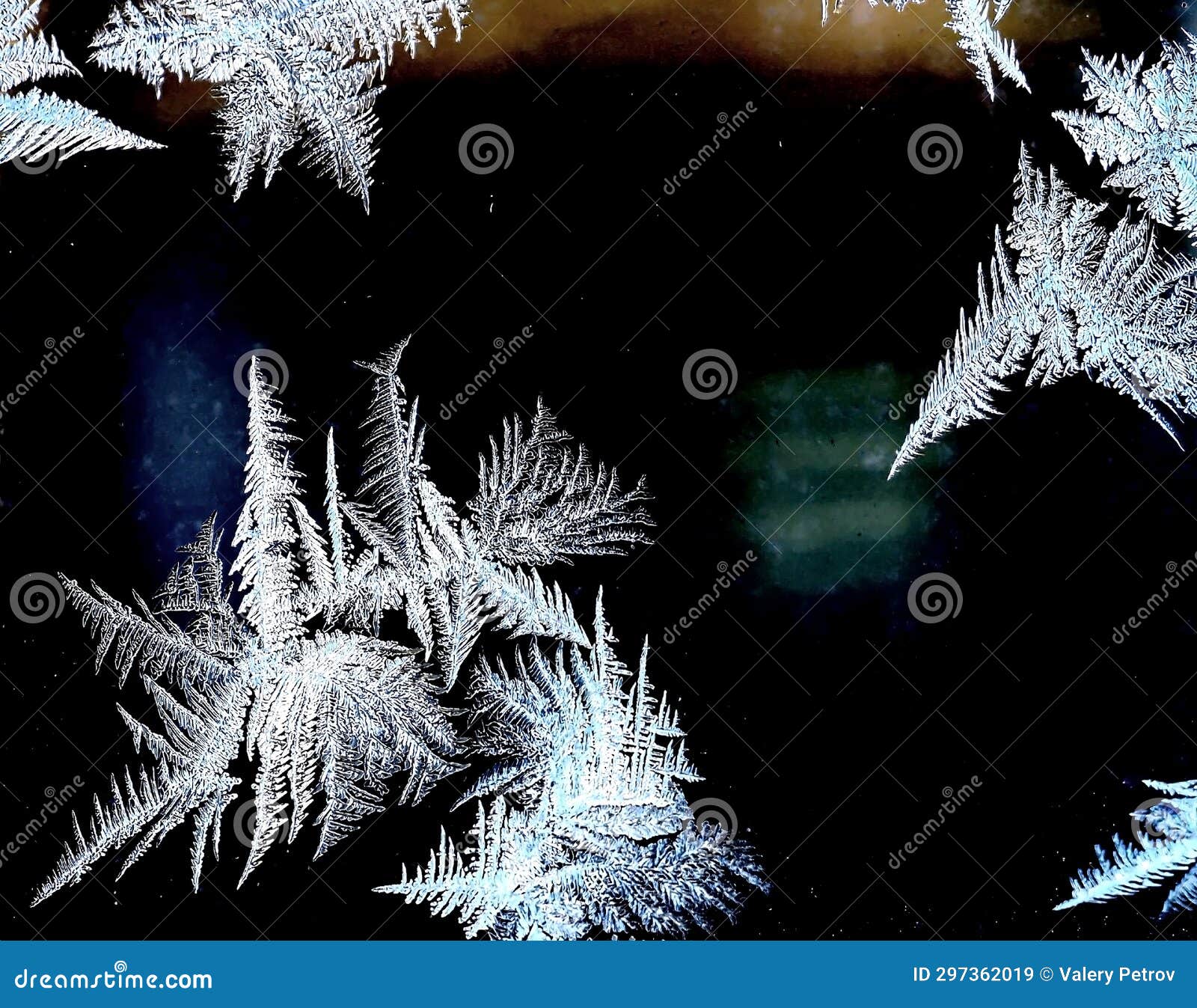 Frosty Patterns on the Window Glass on a Dark Background Stock Image ...