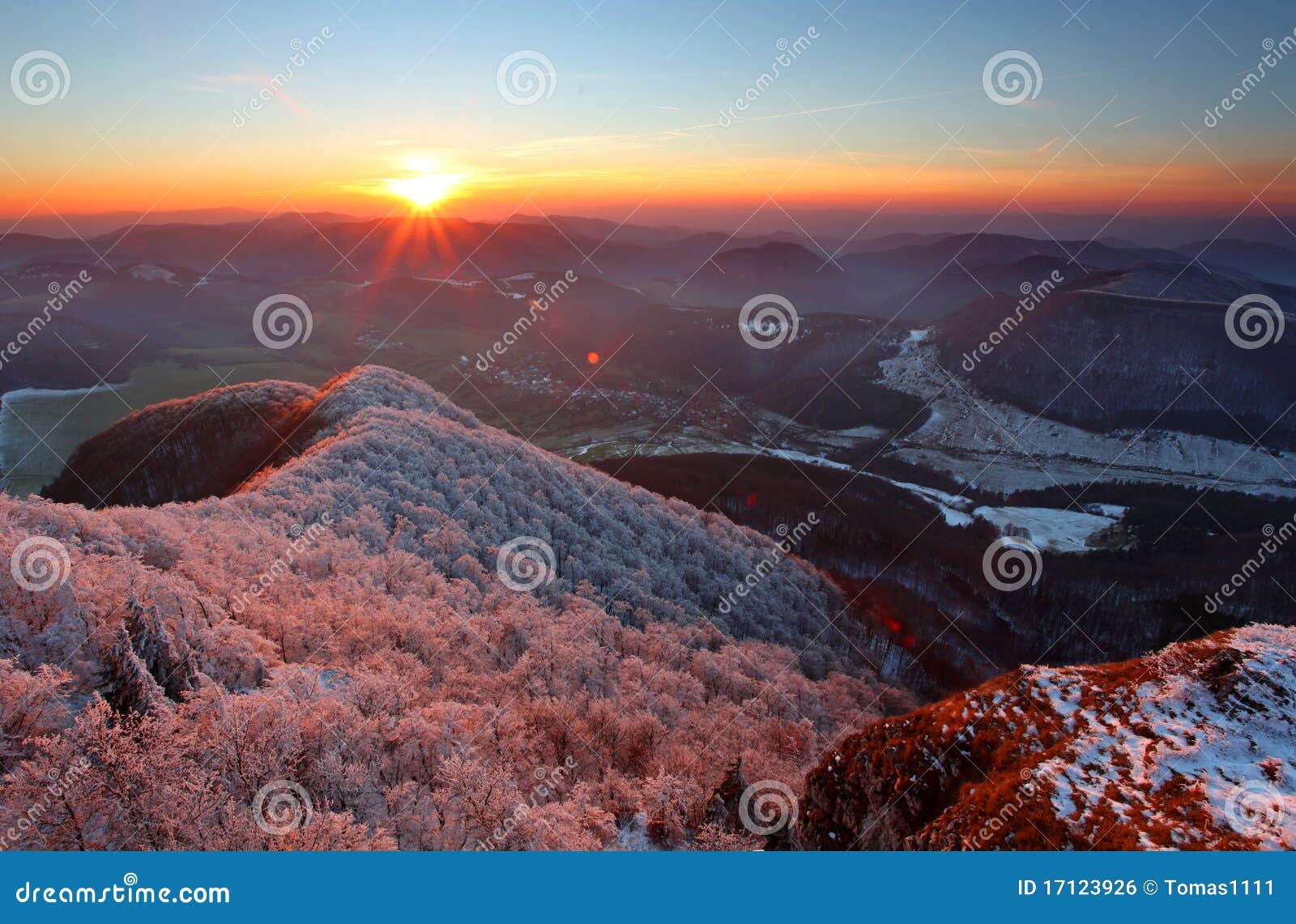 A Frosty Sunset in Hoarfrost Landscape Stock Photo - Image of january ...