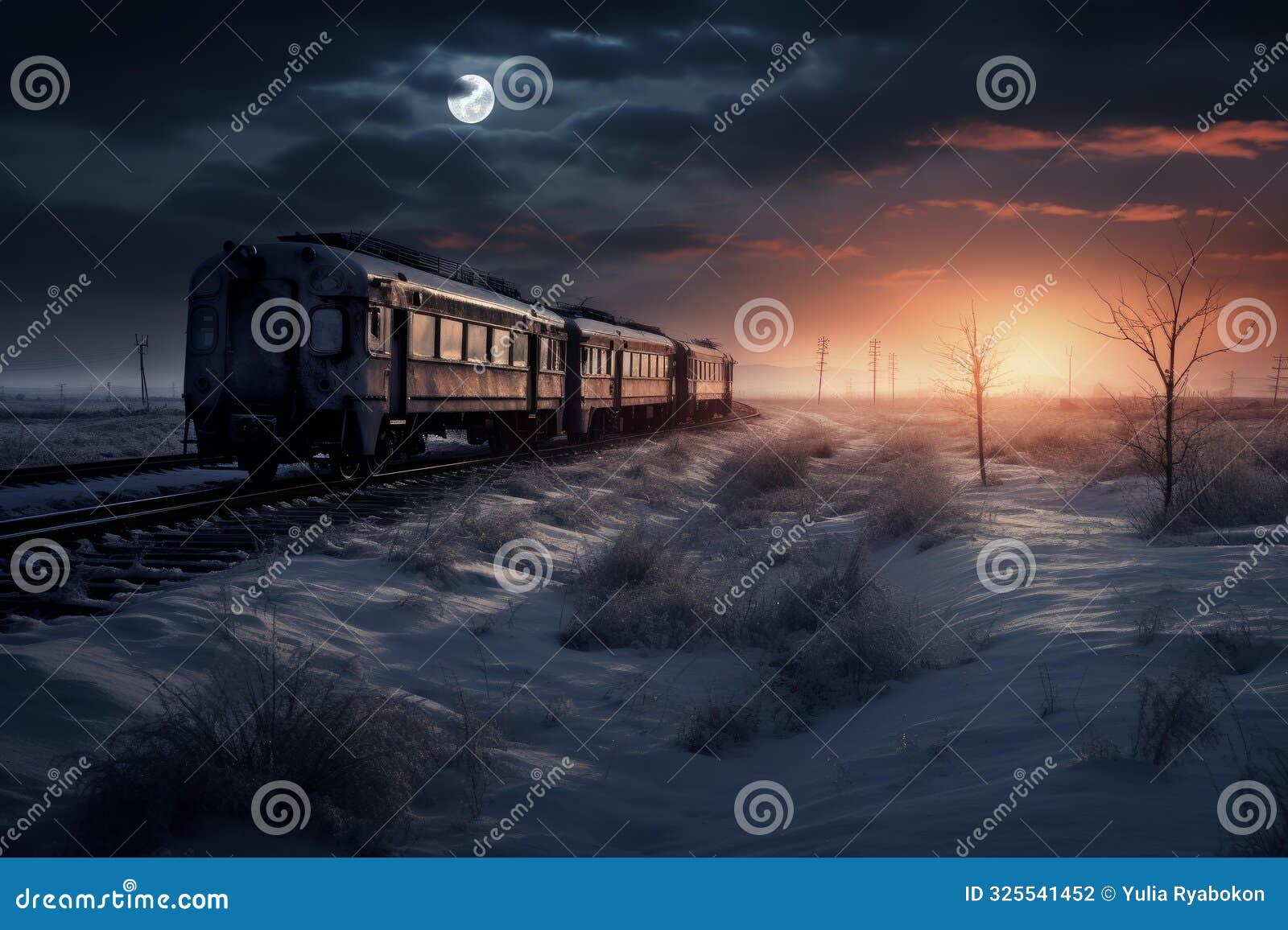 Frosty Train Winter Field. Generate Ai Stock Photo - Image of landscape ...