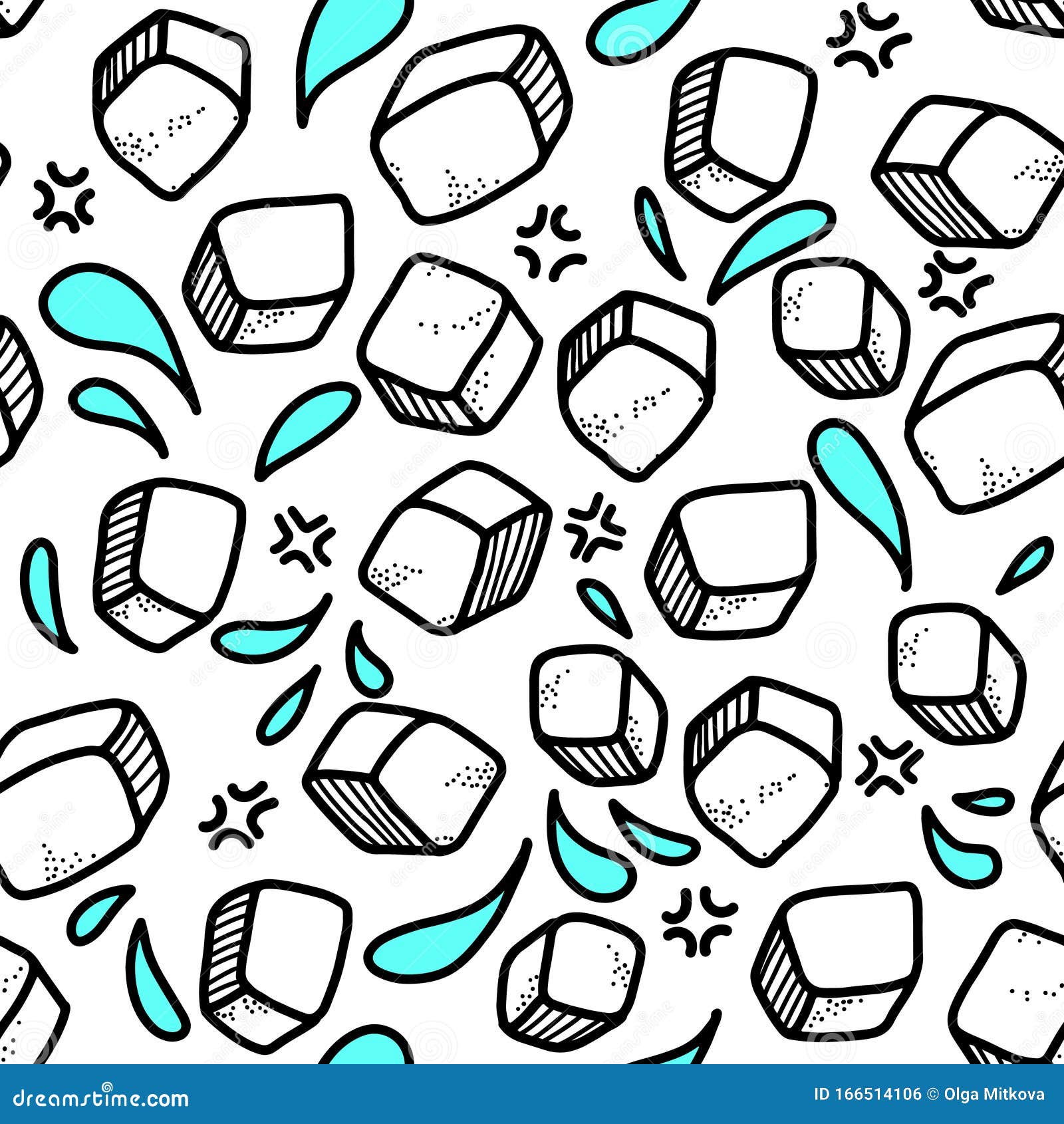 Frosty Vector Seamless Pattern. Ice Cubes are Scattered All Over the ...