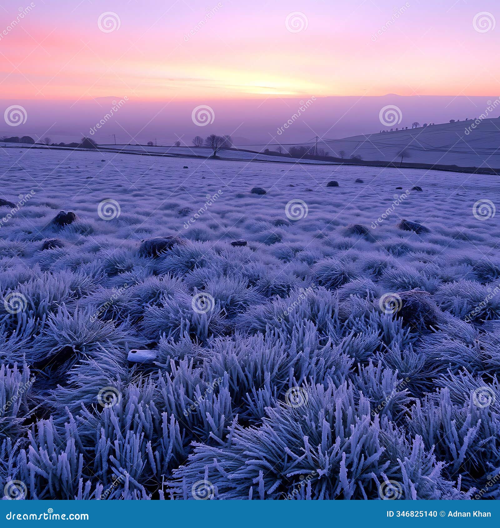 Frosty Welsh Field at Dawn stock illustration. Illustration of snow ...