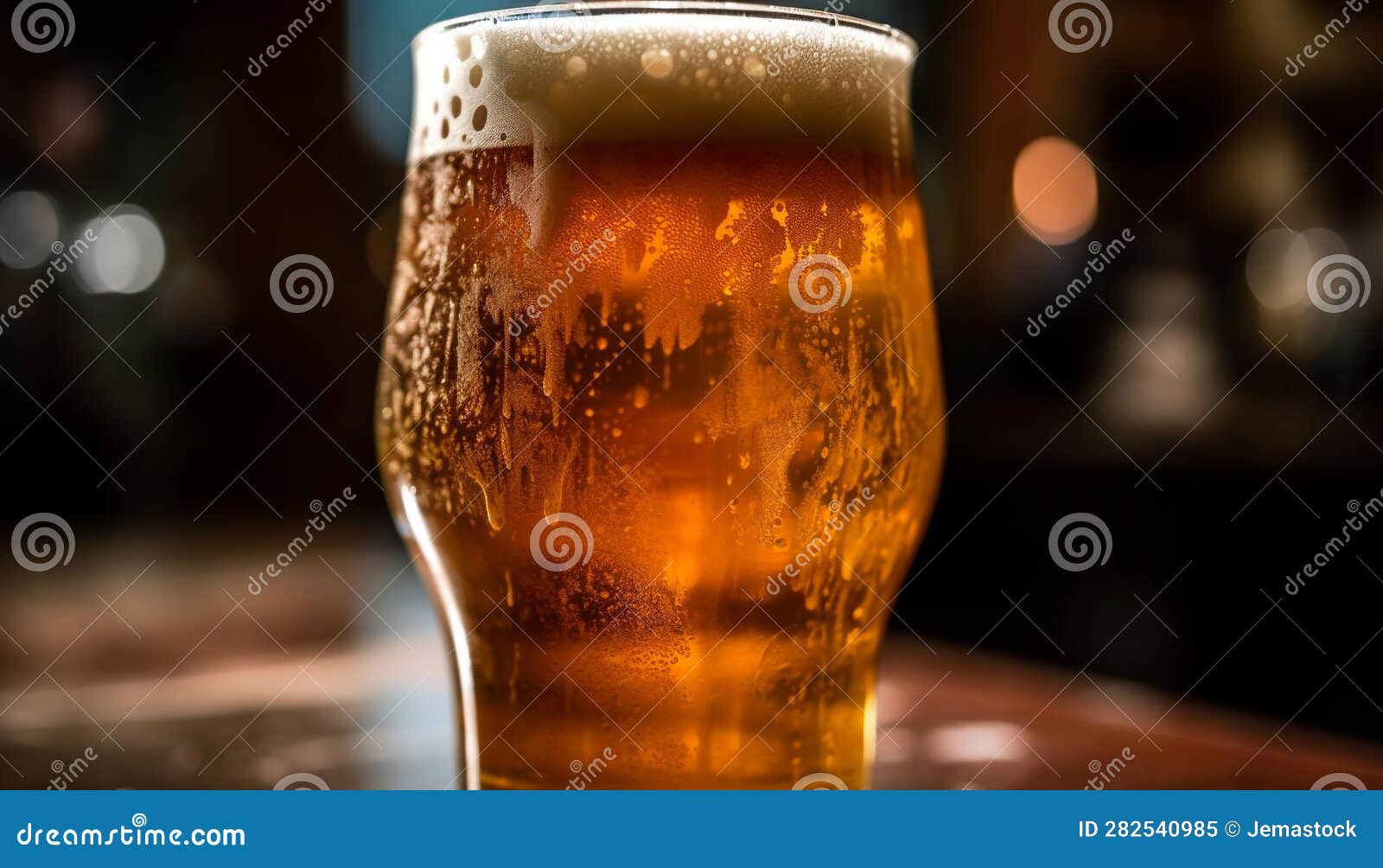Frothy Beer Glass on Bar Counter Pours Refreshing Golden Liquid ...