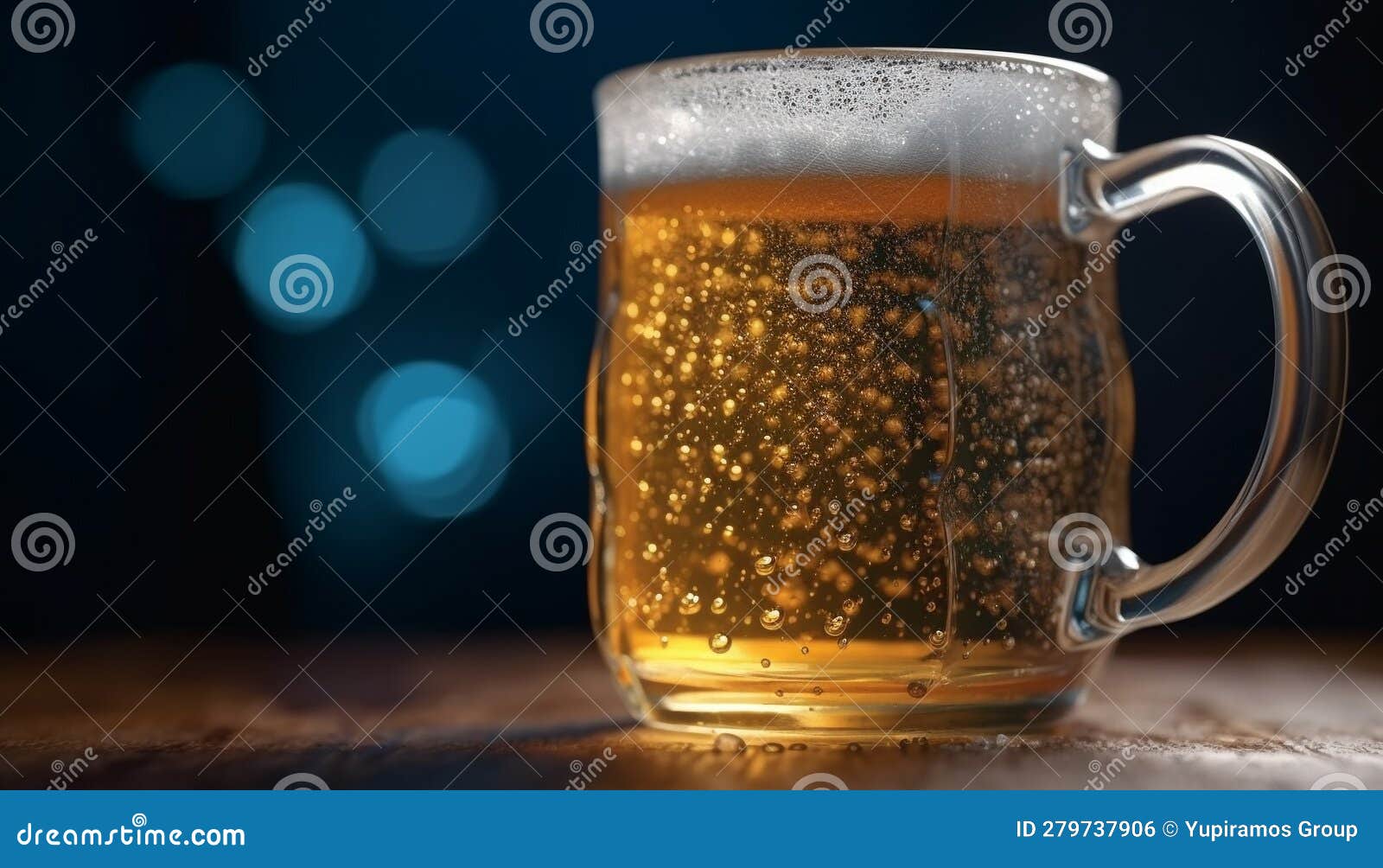 A Frothy Beer Mug, Full of Gold Colored Liquid, on Wood Generated by AI ...