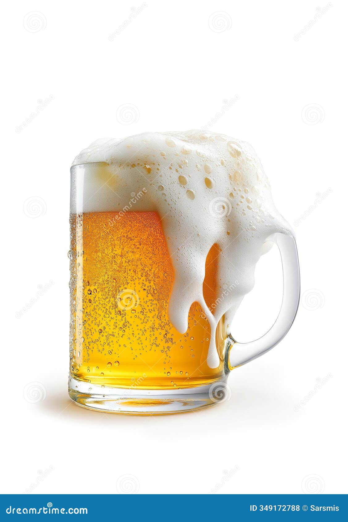 Frothy Beer Mug Overflowing with Fresh, Cold Lager on White Background ...