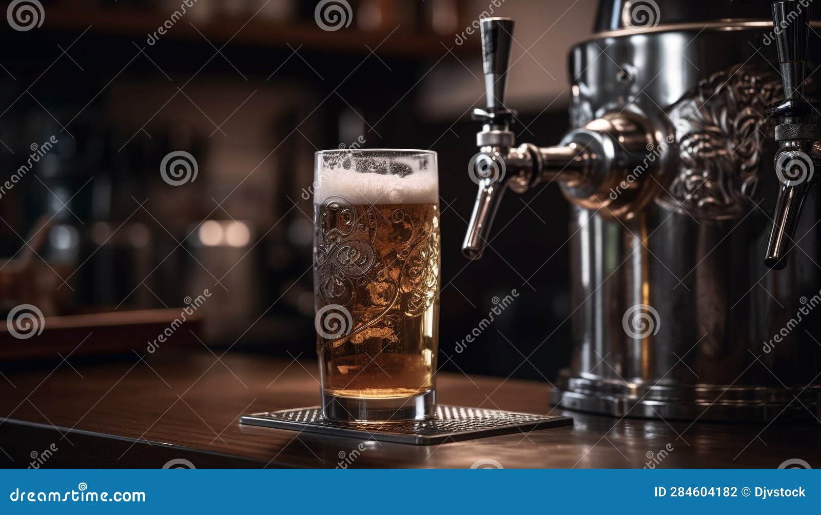 Frothy Beer Poured from Shiny Tap, Refreshing Liquid in Mug Generated ...