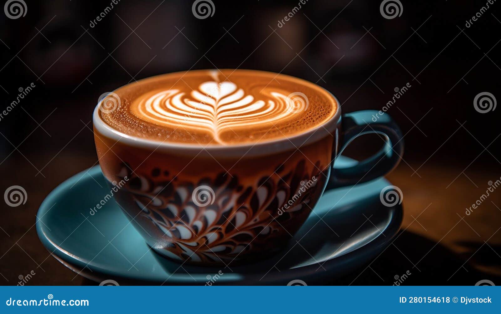 Frothy Coffee Cup on Wood Table, Caffeine Addiction in Cafe Generated ...