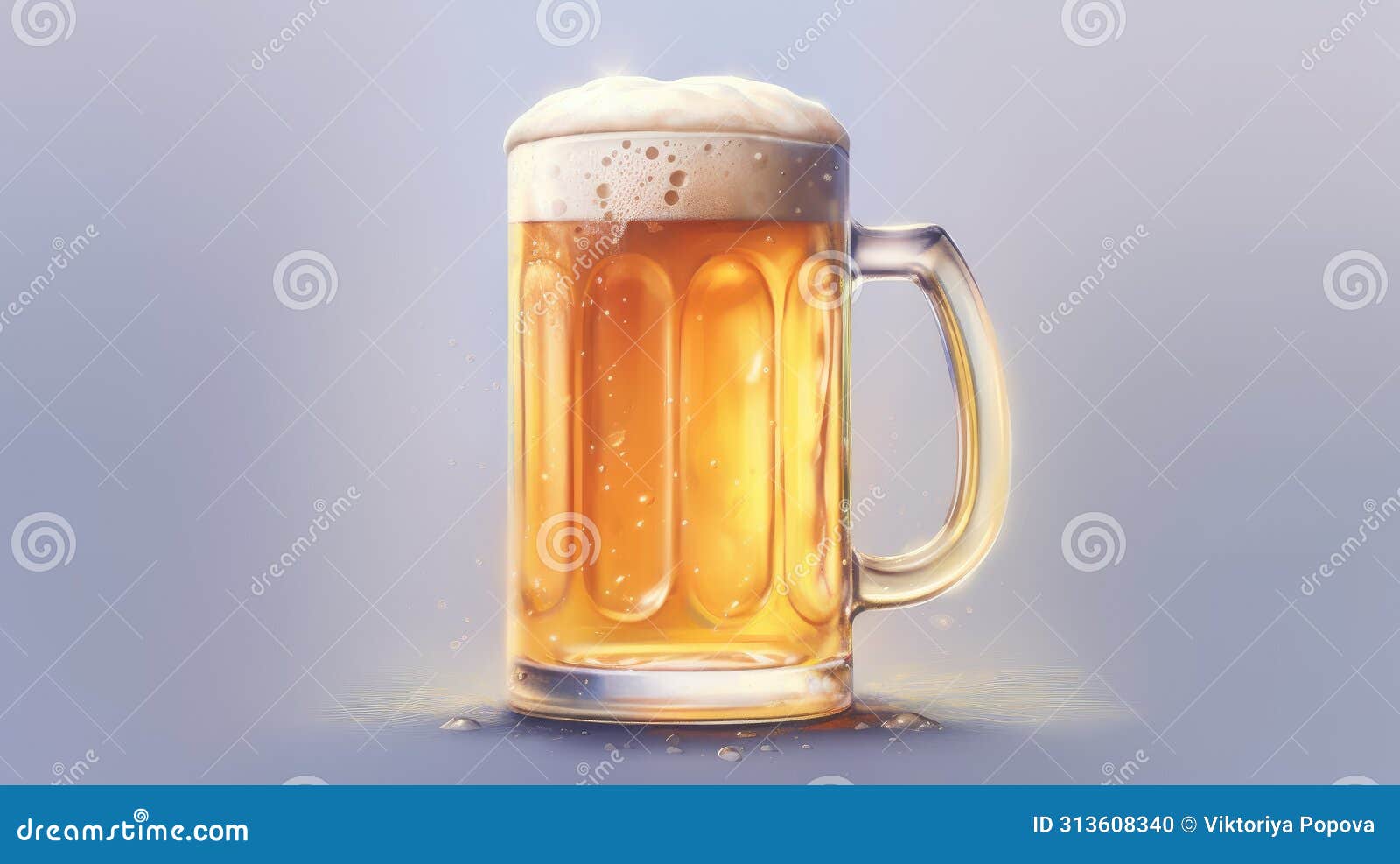 Frothy Cold Beer in a Mug, with Condensation, Against a Light Backdrop ...