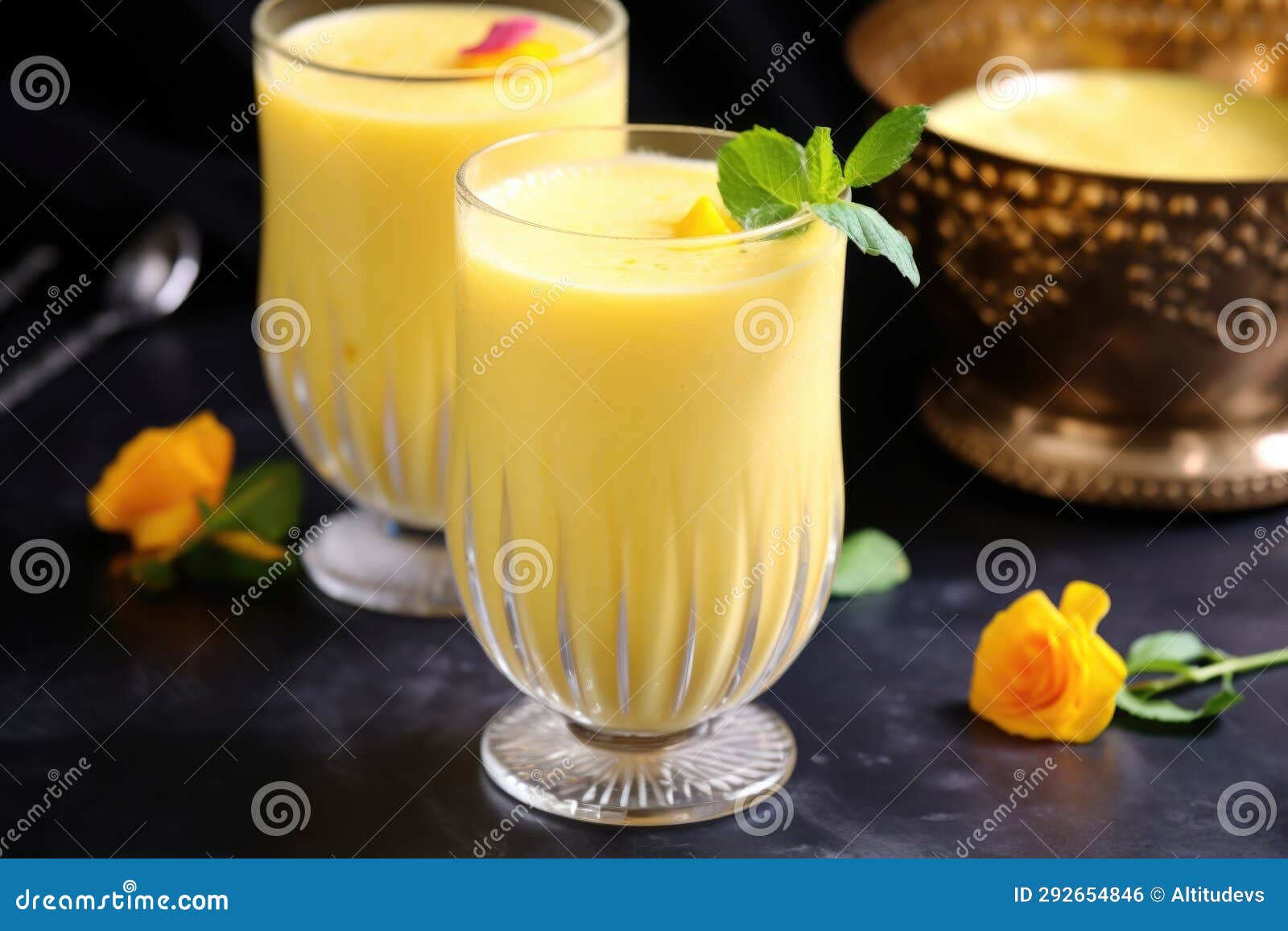 A Frothy Mango Lassi in a Glass with a Golden Straw Stock Photo - Image ...