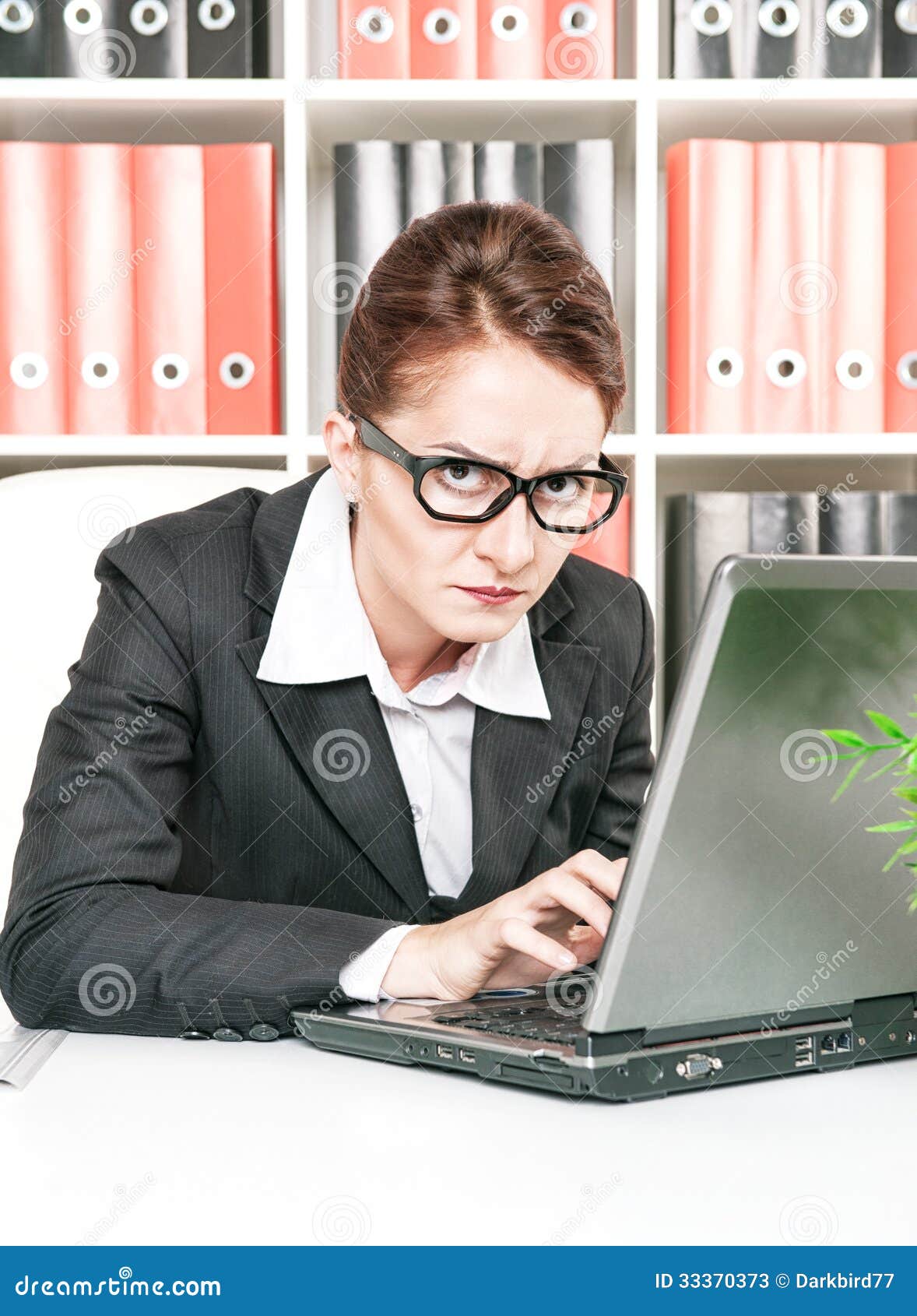 Frown Business Woman Working Stock Image - Image of brows, computer ...