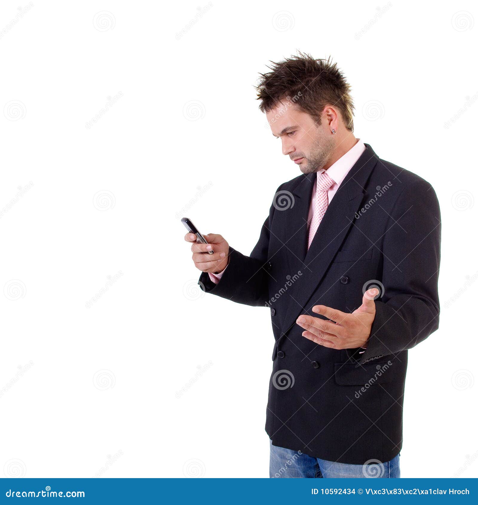 Frowned Businessman with Cell Phone Stock Photo - Image of frown ...