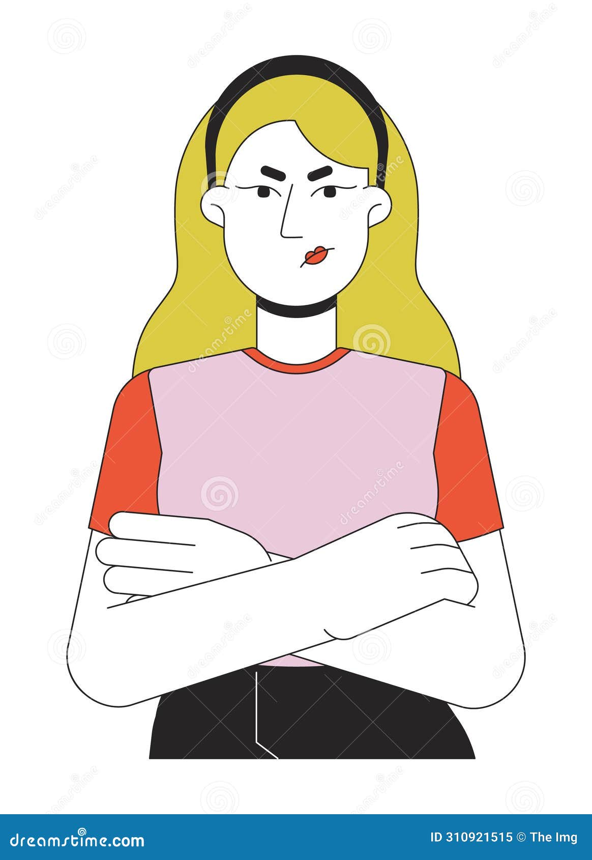 Frowning Upset Blonde Woman Arms Folded 2d Linear Cartoon Character Stock Vector Illustration