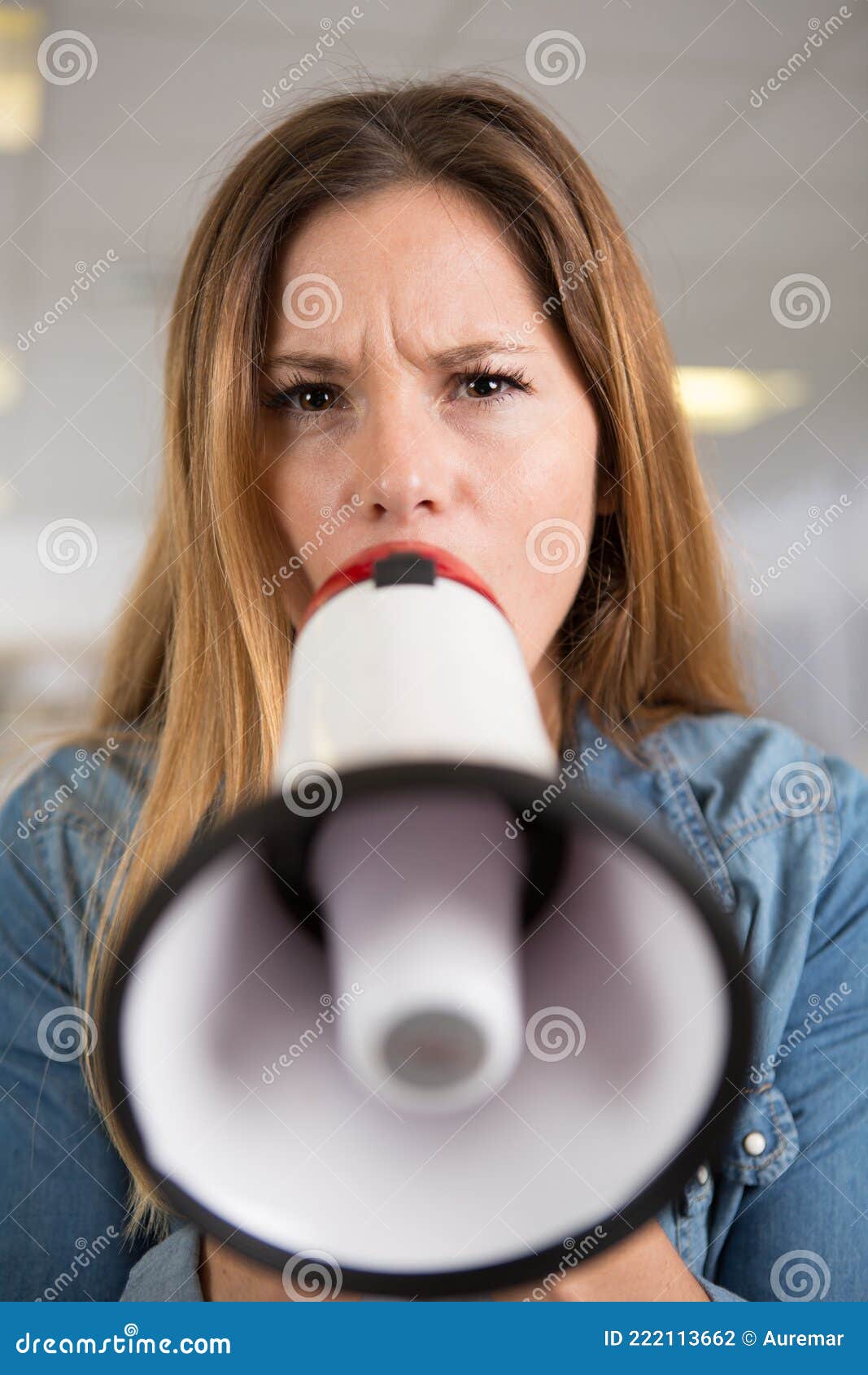 Frowning Woman Speaking through Loud Speaker Stock Photo - Image of ...
