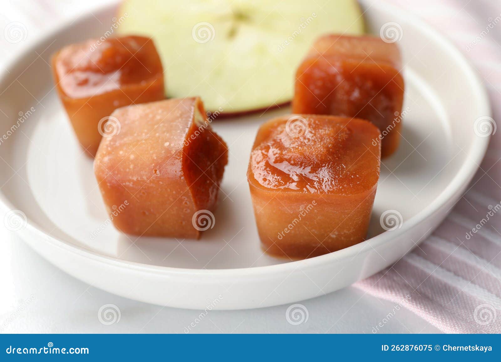 Frozen Apple Puree Cubes with Ingredient on Table, Closeup Stock Image ...