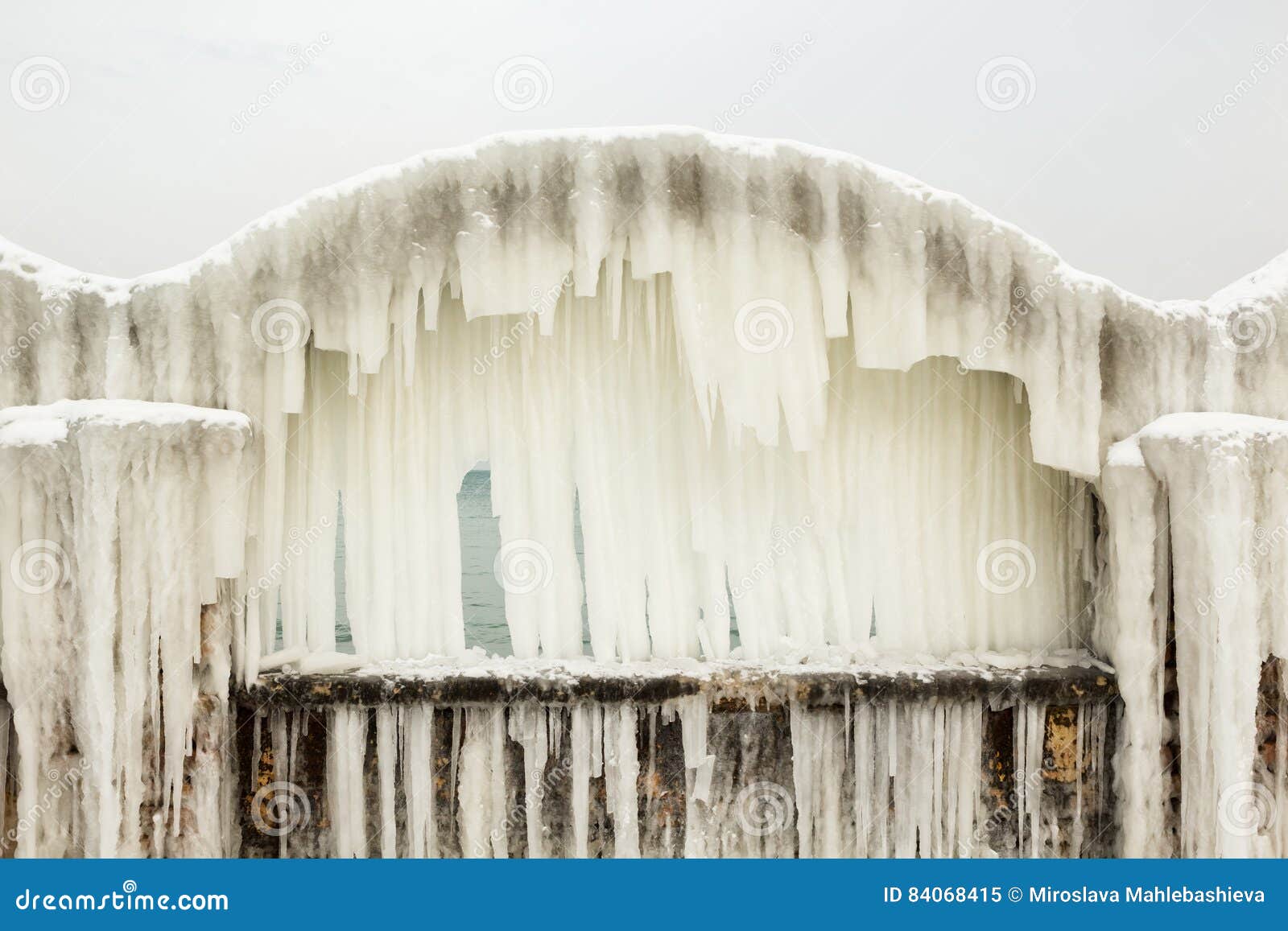 Frozen Arches with Huge Icicles Stock Image - Image of storm, arch ...