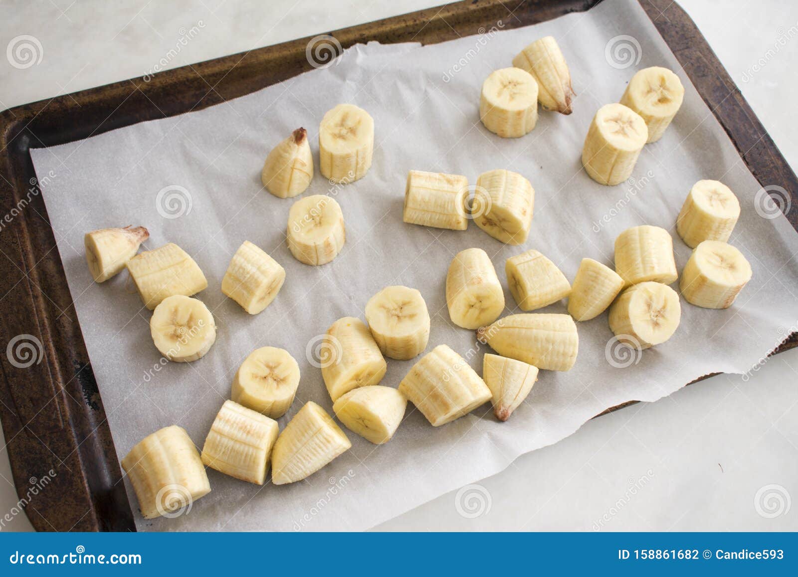 Frozen Banana Chunks on a Sheet Pan Stock Photo - Image of dessert ...