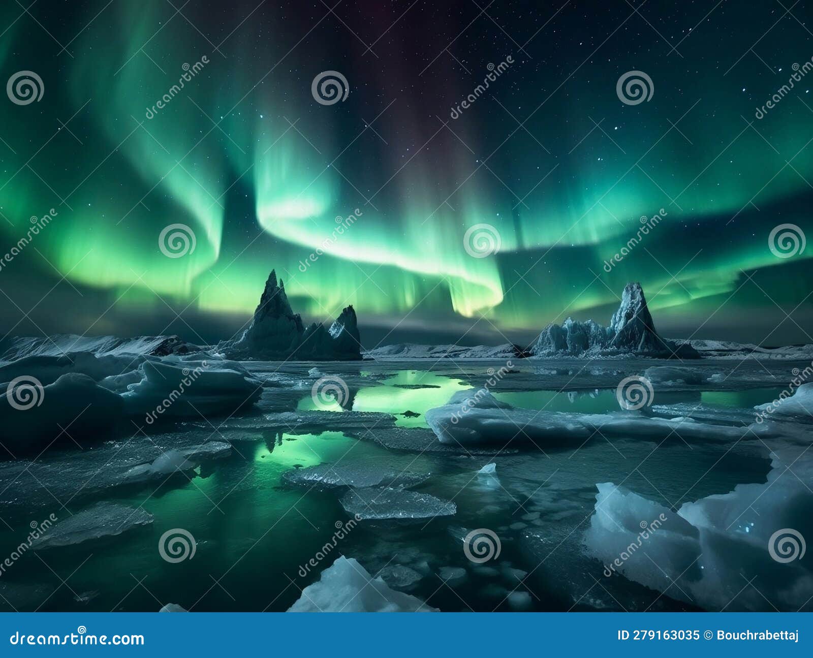 Frozen Beauty: Aurora Over a Frozen Landscape Stock Illustration ...