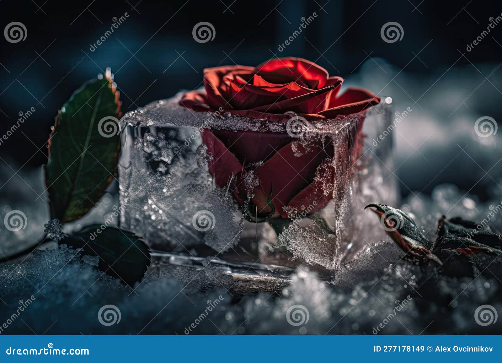 Frozen Beauty: a Red Rose Trapped in an Ice Cube in a Natural Setting ...